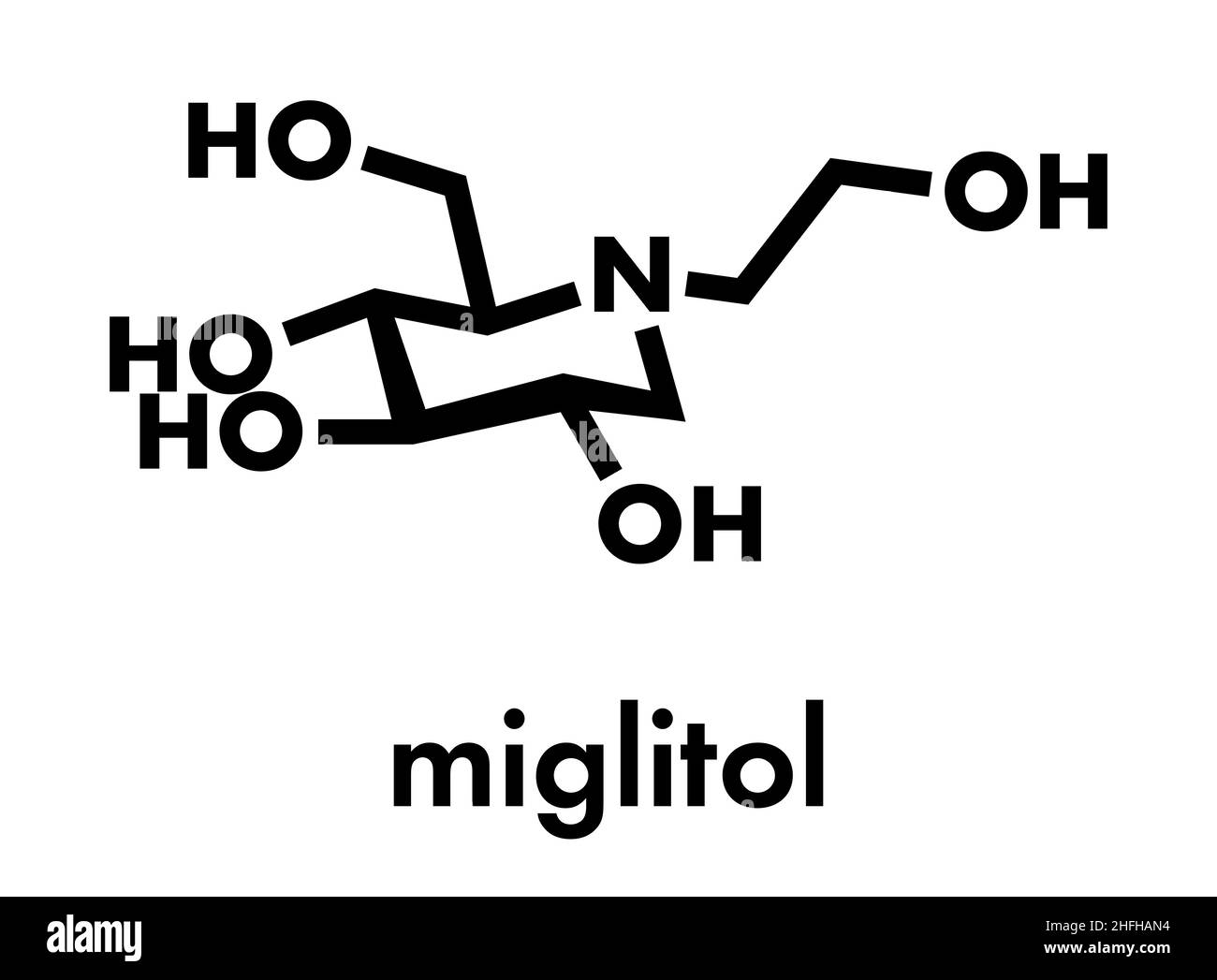Miglitol diabetes drug molecule. Skeletal formula Stock Vector Image ...