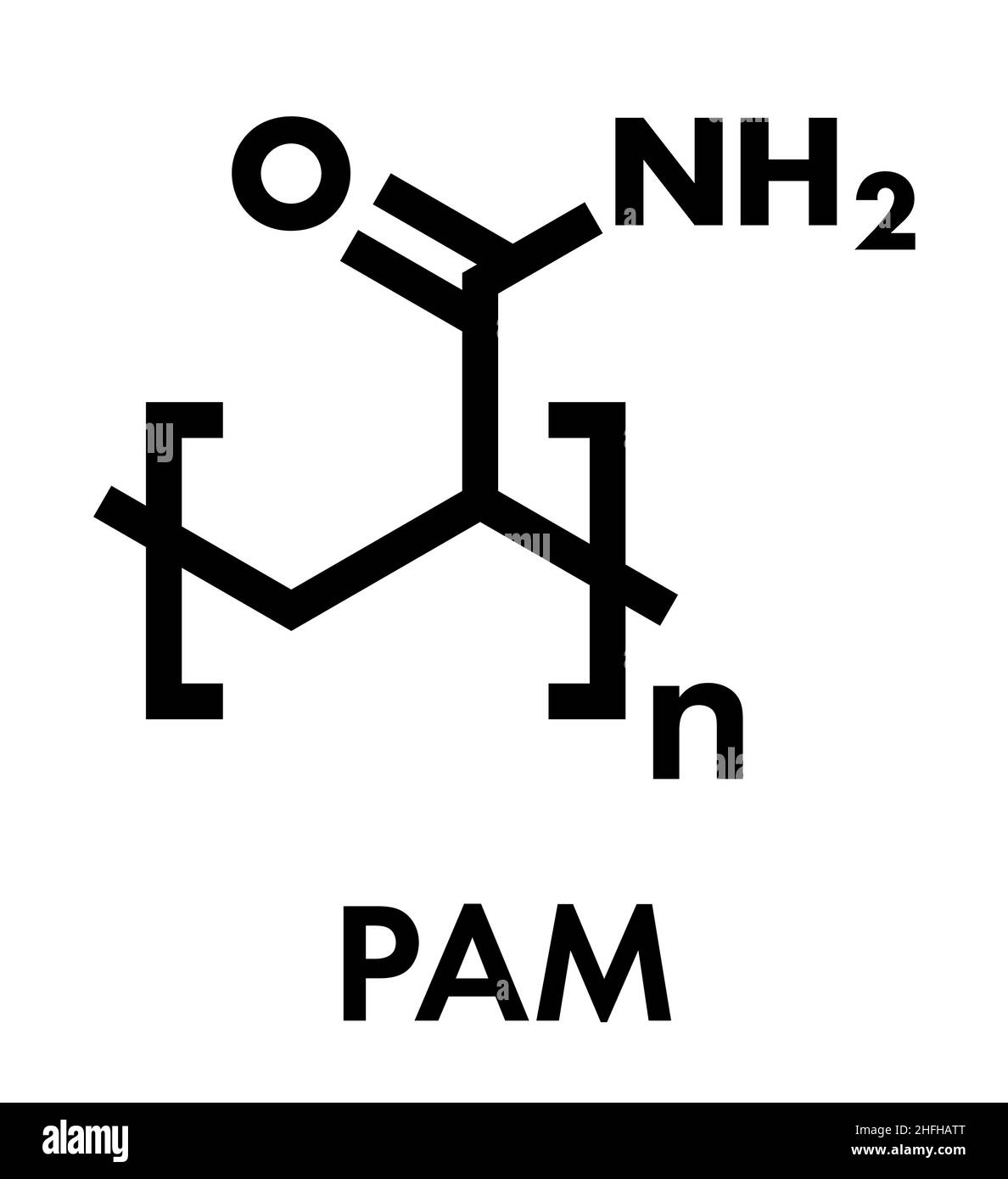 Polyacrylamide (PAM) polymer, chemical structure. Skeletal formula ...