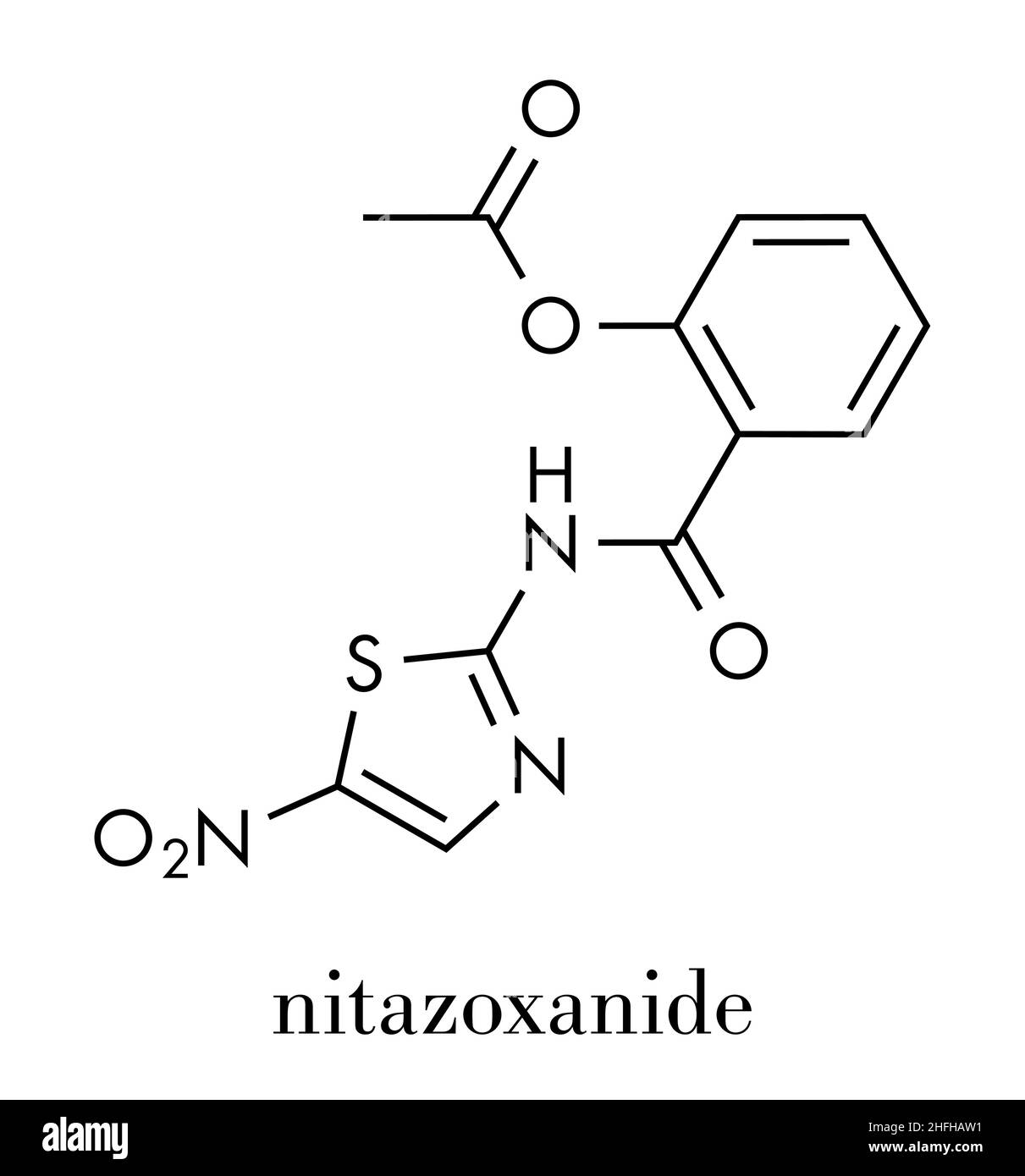 Nitazoxanide antiprotozoal drug molecule. Skeletal formula Stock Vector ...