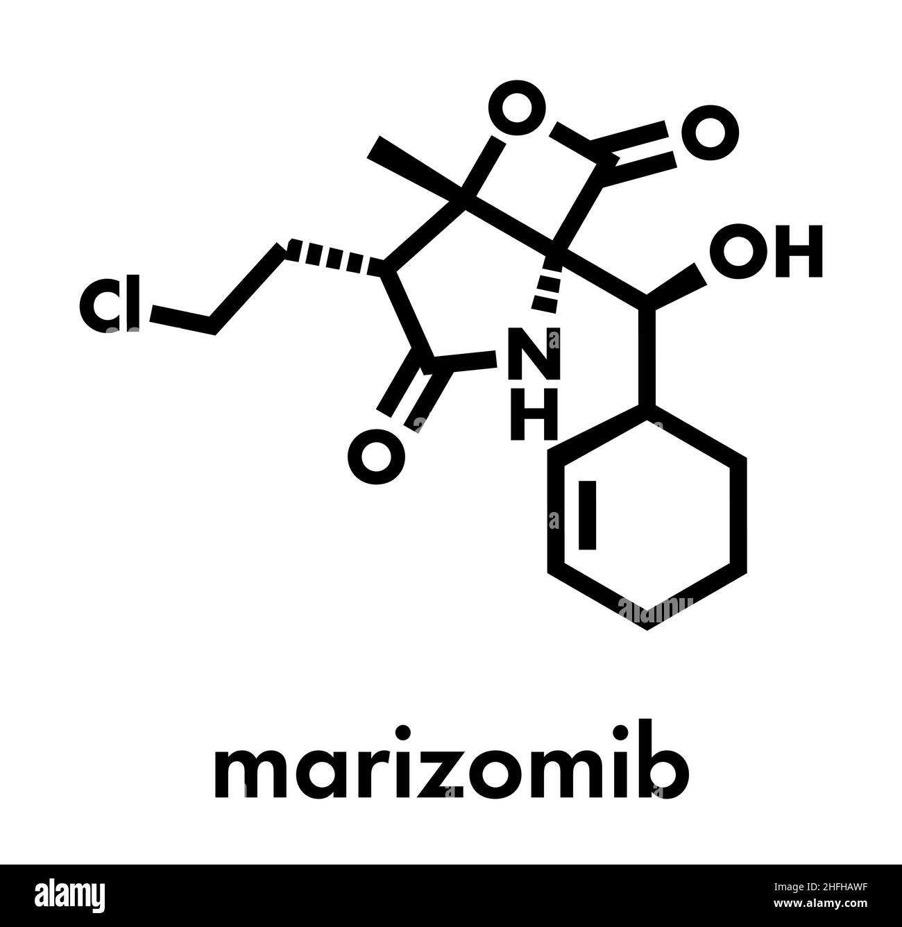 Marizomib (salinosporamide A) cancer drug molecule (proteasome ...