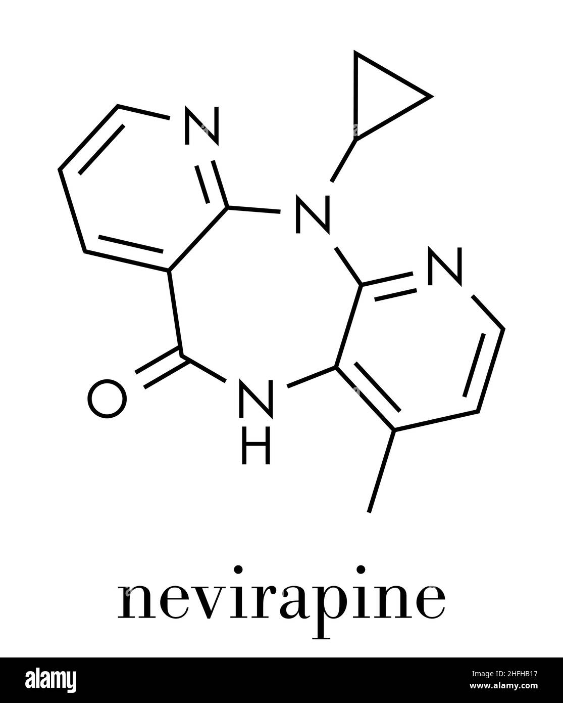 Nevirapine HIV drug molecule. Belongs to NNRTI class. Skeletal formula ...