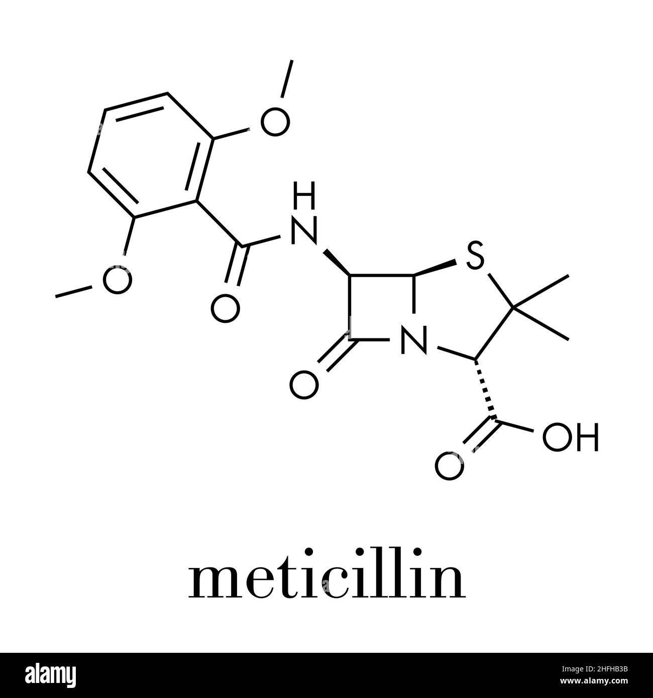 Meticillin antibiotic drug (beta-lactam class) molecule. MRSA stands ...