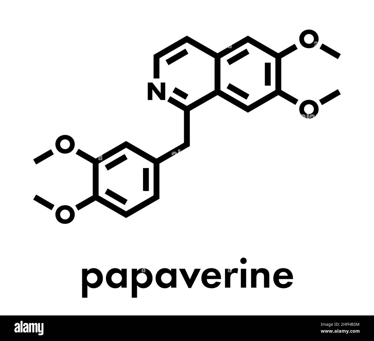 Papaverine opium alkaloid molecule. Used as antispasmodic drug ...