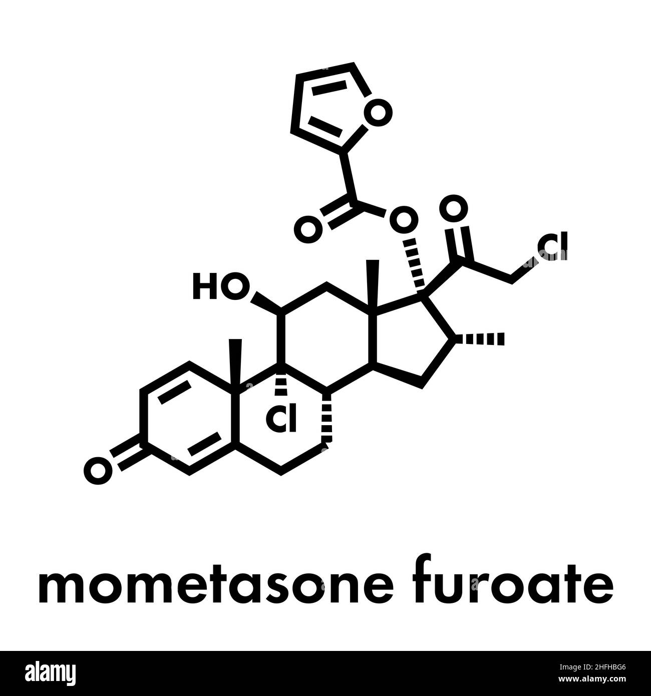 Mometasone furoate steroid drug molecule. Prodrug of mometasone ...