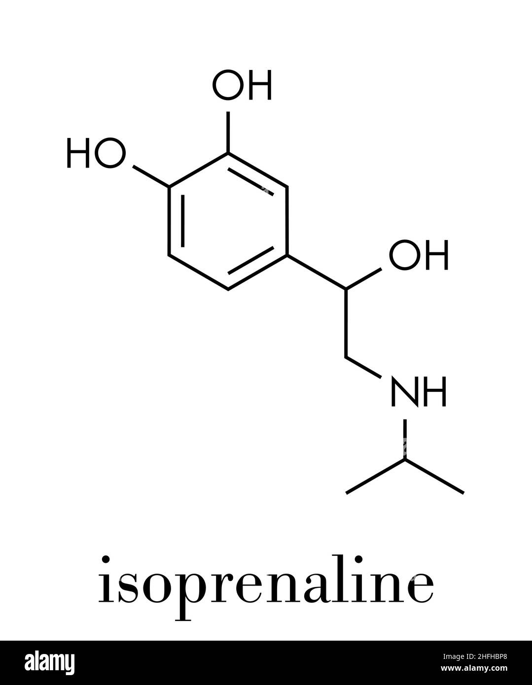 Isoprenaline (isoproterenol) drug molecule. Used in treatment of ...