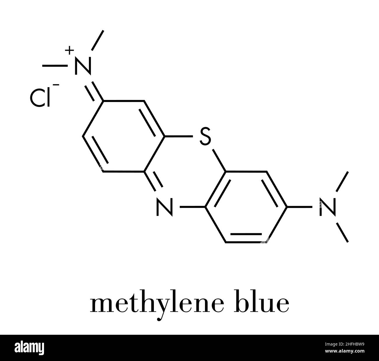Methylene blue (methylthionium chloride) dye molecule. Skeletal formula ...