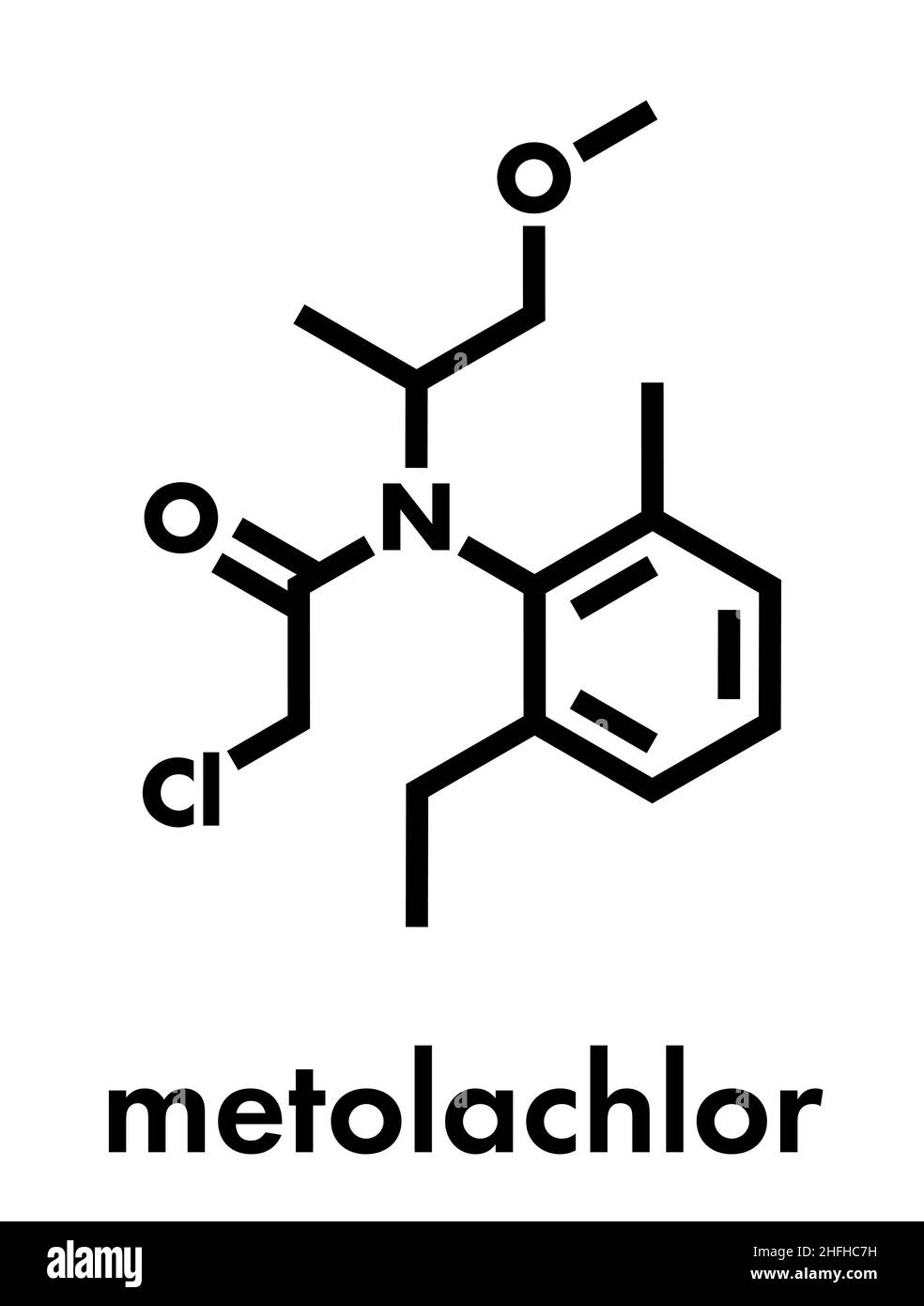 Metolachlor herbicide (weed killer) molecule. Skeletal formula Stock ...
