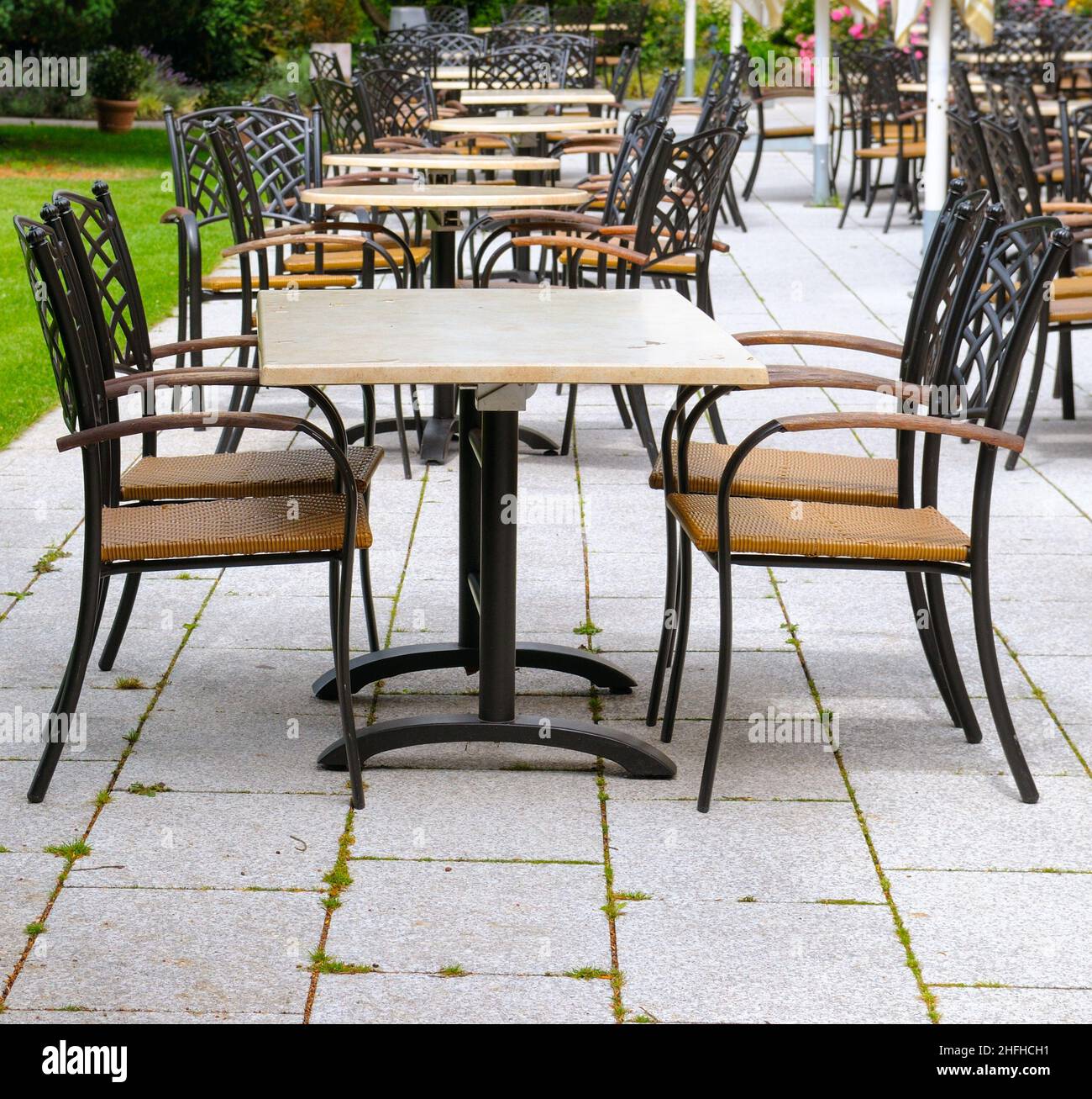 Summer street cafe interior in green city park hi-res stock photography ...