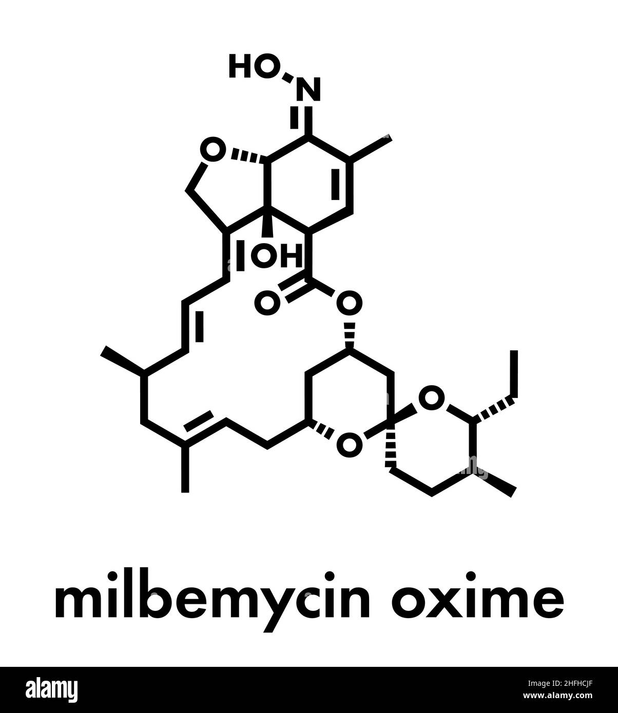 Milbemycin oxime antiparasitic drug molecule (veterinary). Skeletal ...