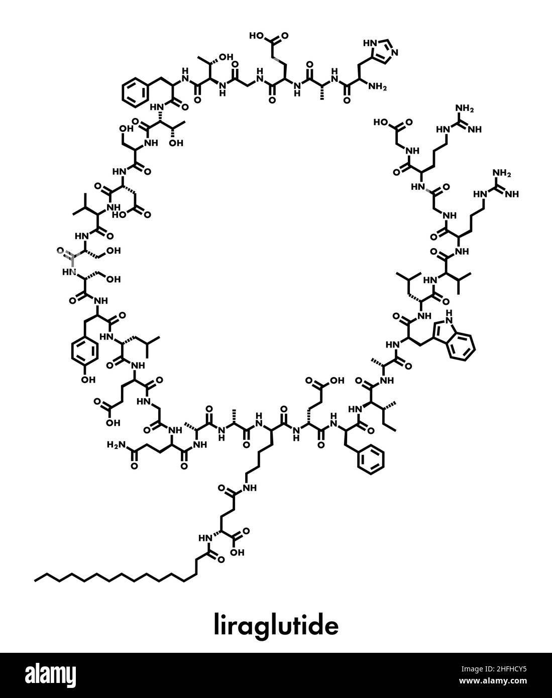 Liraglutide diabetes and obesity drug molecule. Skeletal formula Stock ...