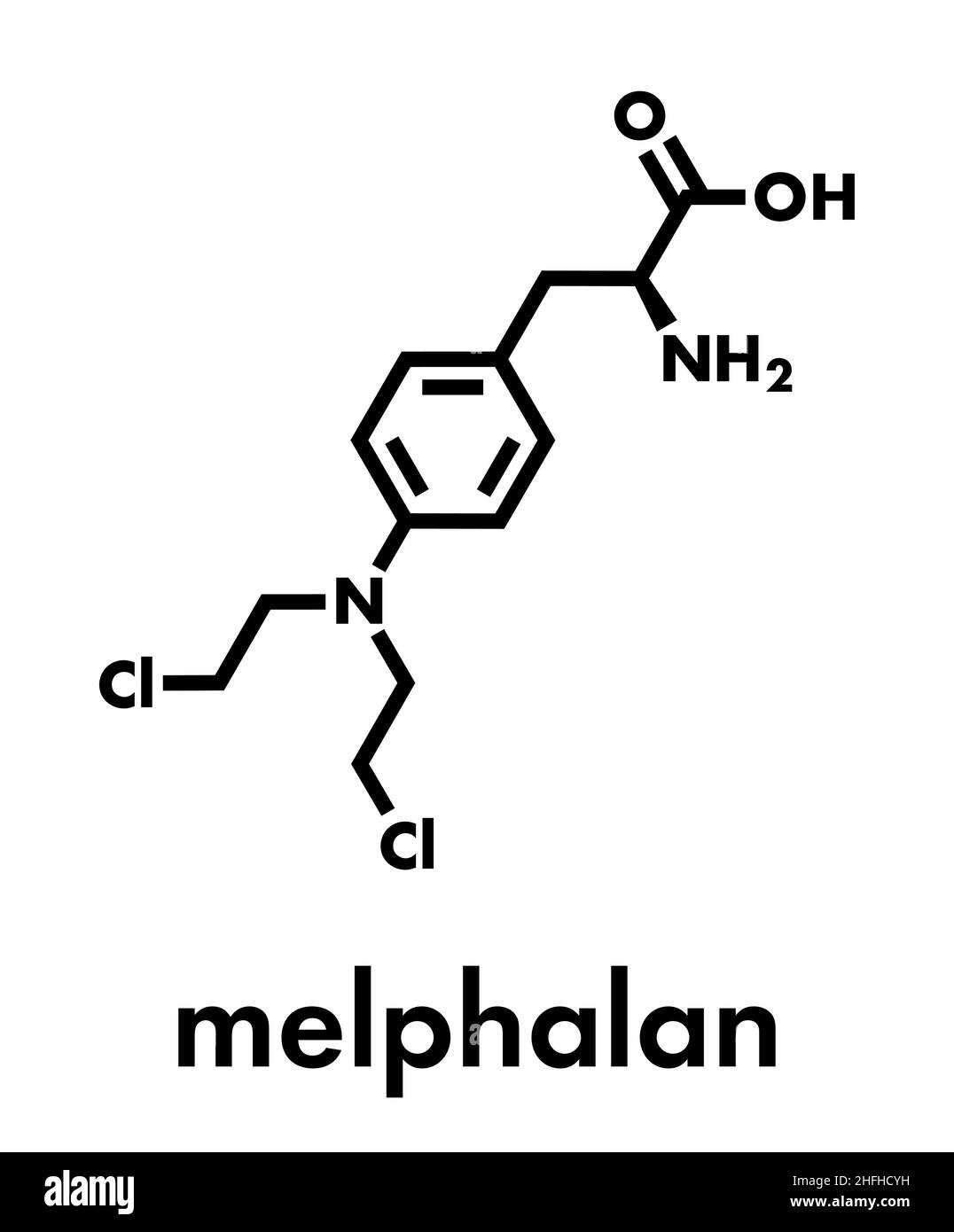 Melphalan cancer chemotherapy drug molecule. Skeletal formula Stock ...