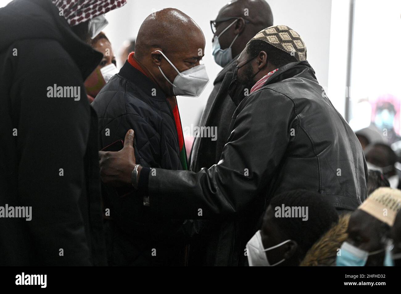 New York, USA. 16th Jan, 2022. New York City Mayor Eric Adams (red ...