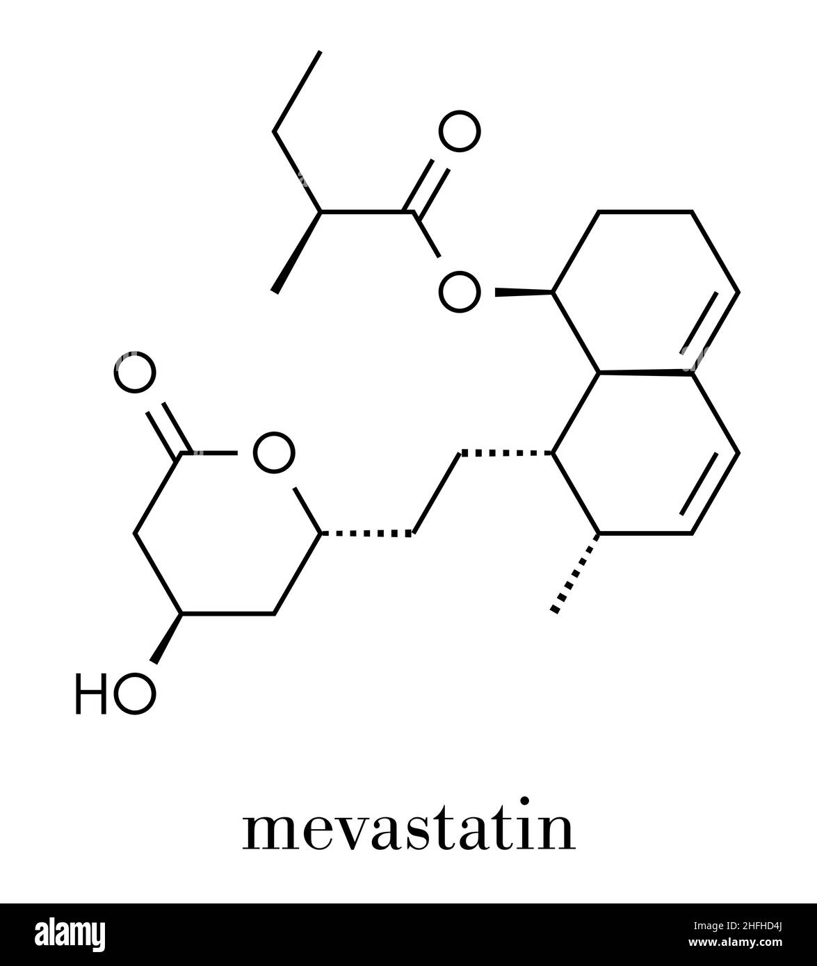 Mevastatin hypercholesterolemia drug molecule. Skeletal formula Stock ...