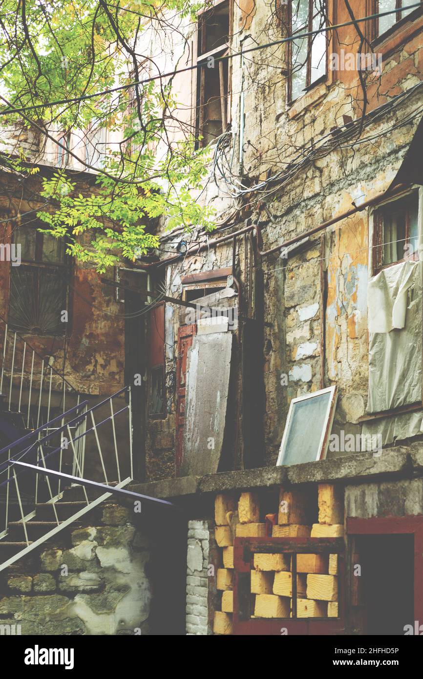 Tinted landscape of destroyed homes in a poor quarter for the poor ...