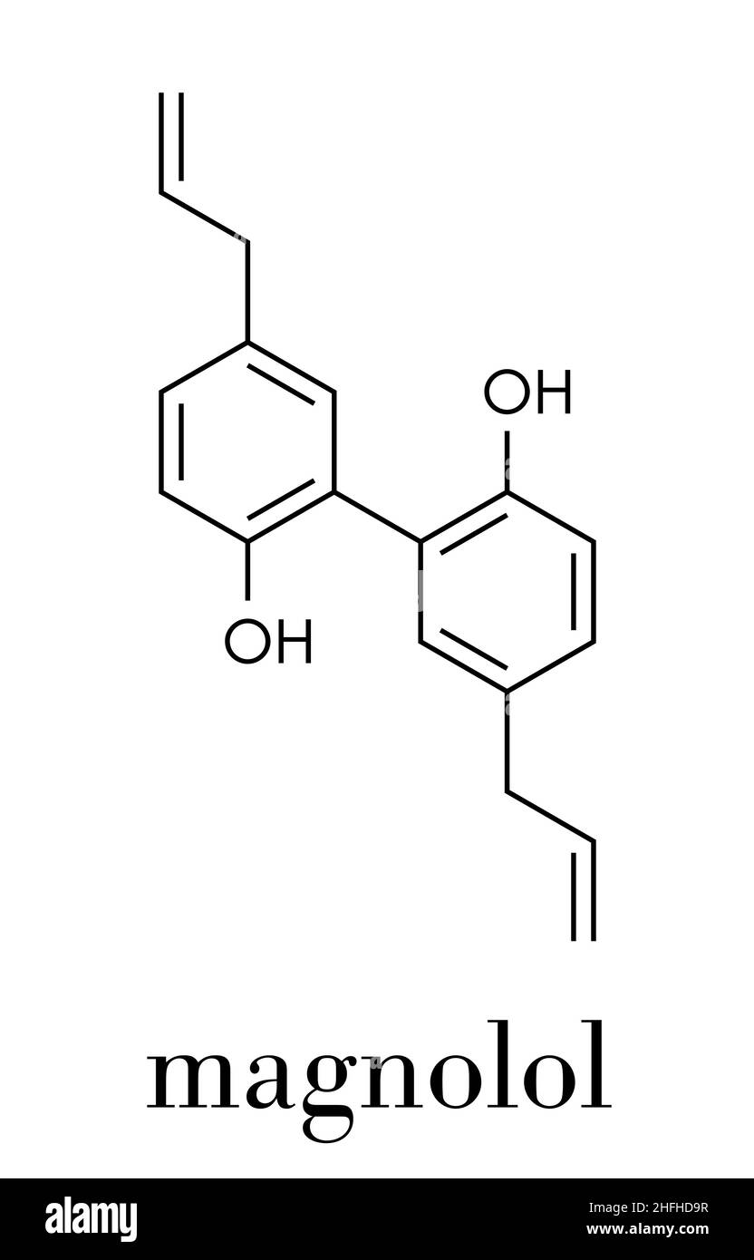 Magnolol herbal molecule, present in magnolia. Skeletal formula Stock ...
