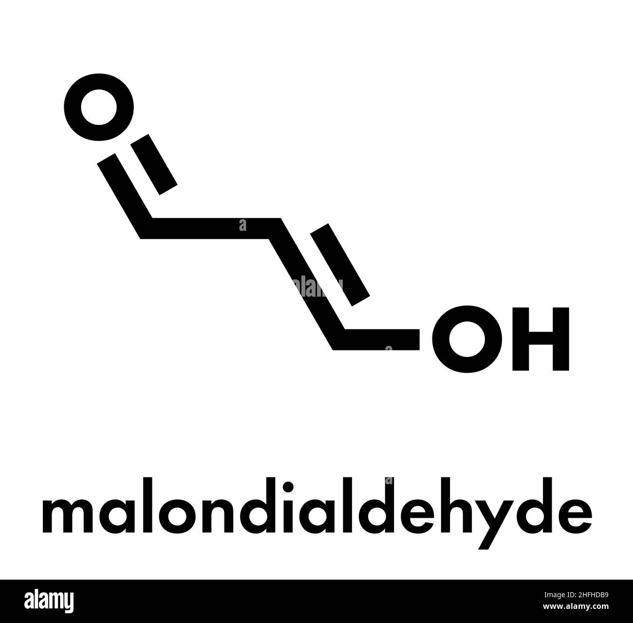 Malondialdehyde (MDA, enol form) molecule. Marker of oxidative stress ...