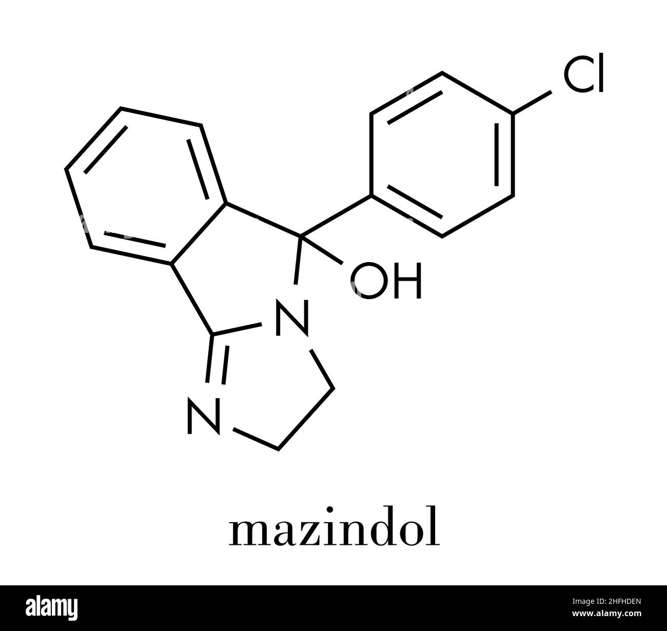 Mazindol appetite suppressant drug molecule. Skeletal formula Stock ...