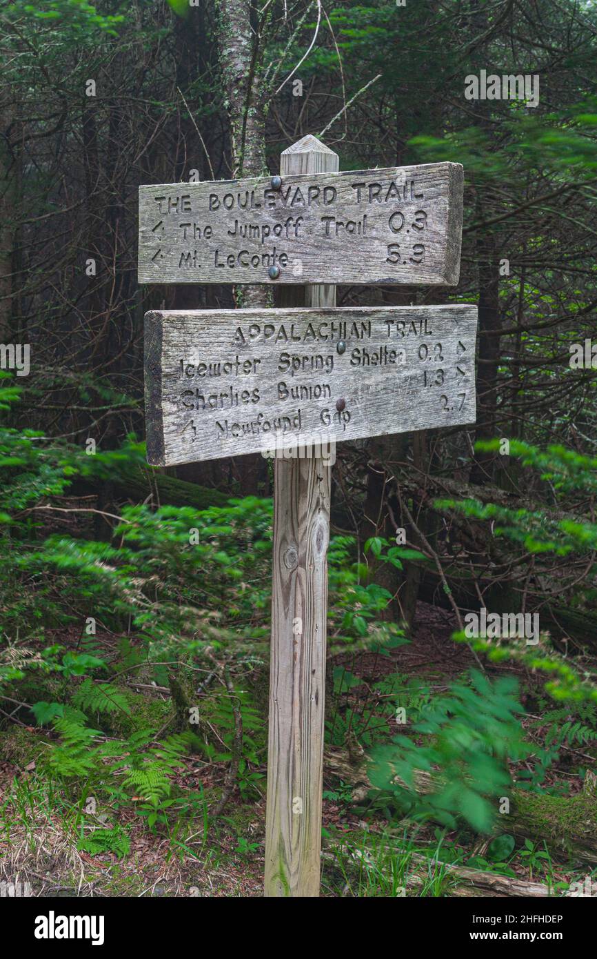 Sign on the Appalachian Trail in the Great Smoky Mountains National ...