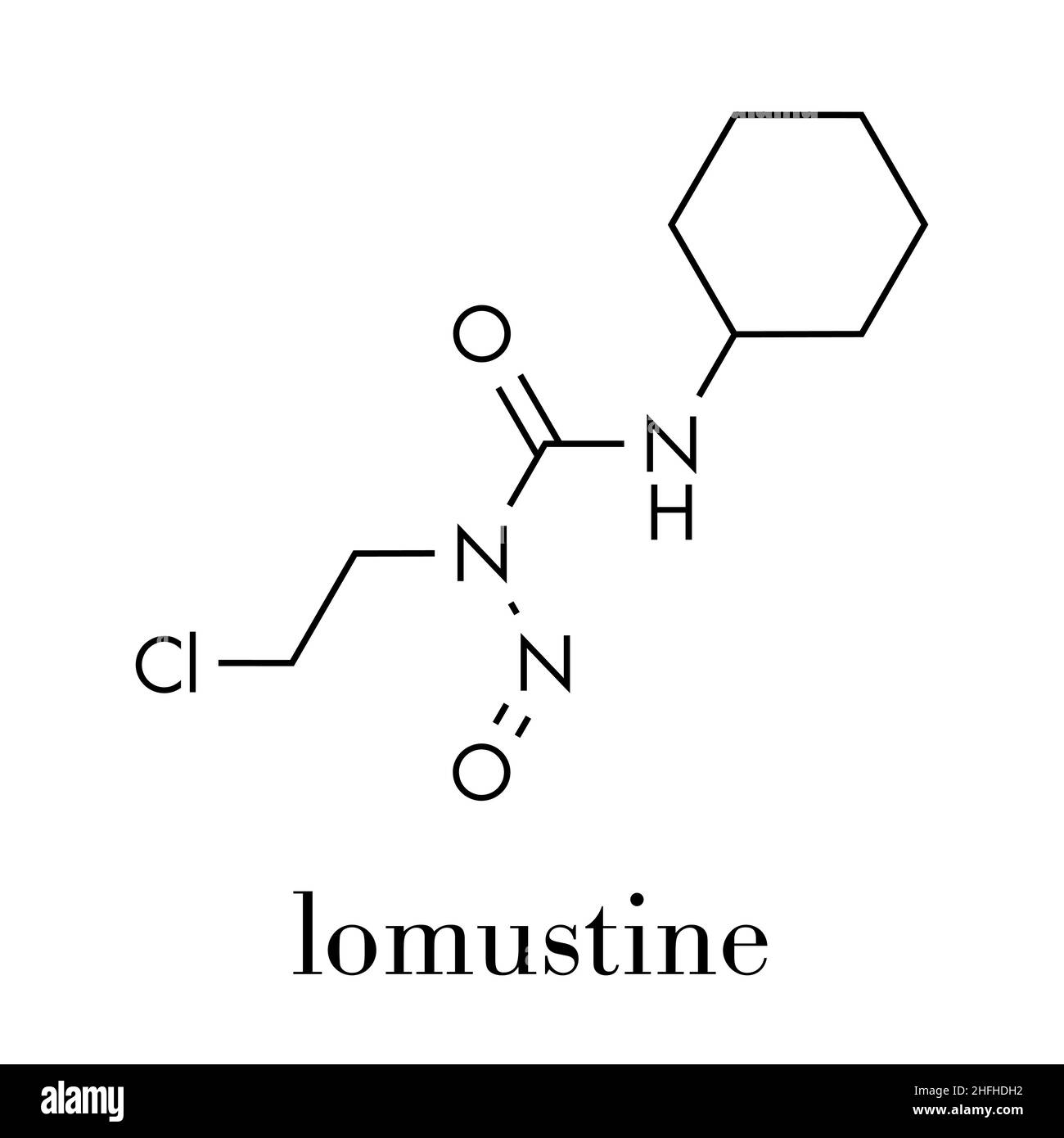Lomustine brain cancer chemotherapy drug molecule. Skeletal formula ...