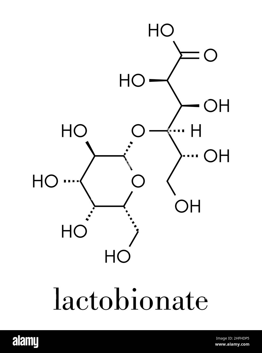 Lactobionic acid (lactobionate) molecule. Commonly used additive in ...