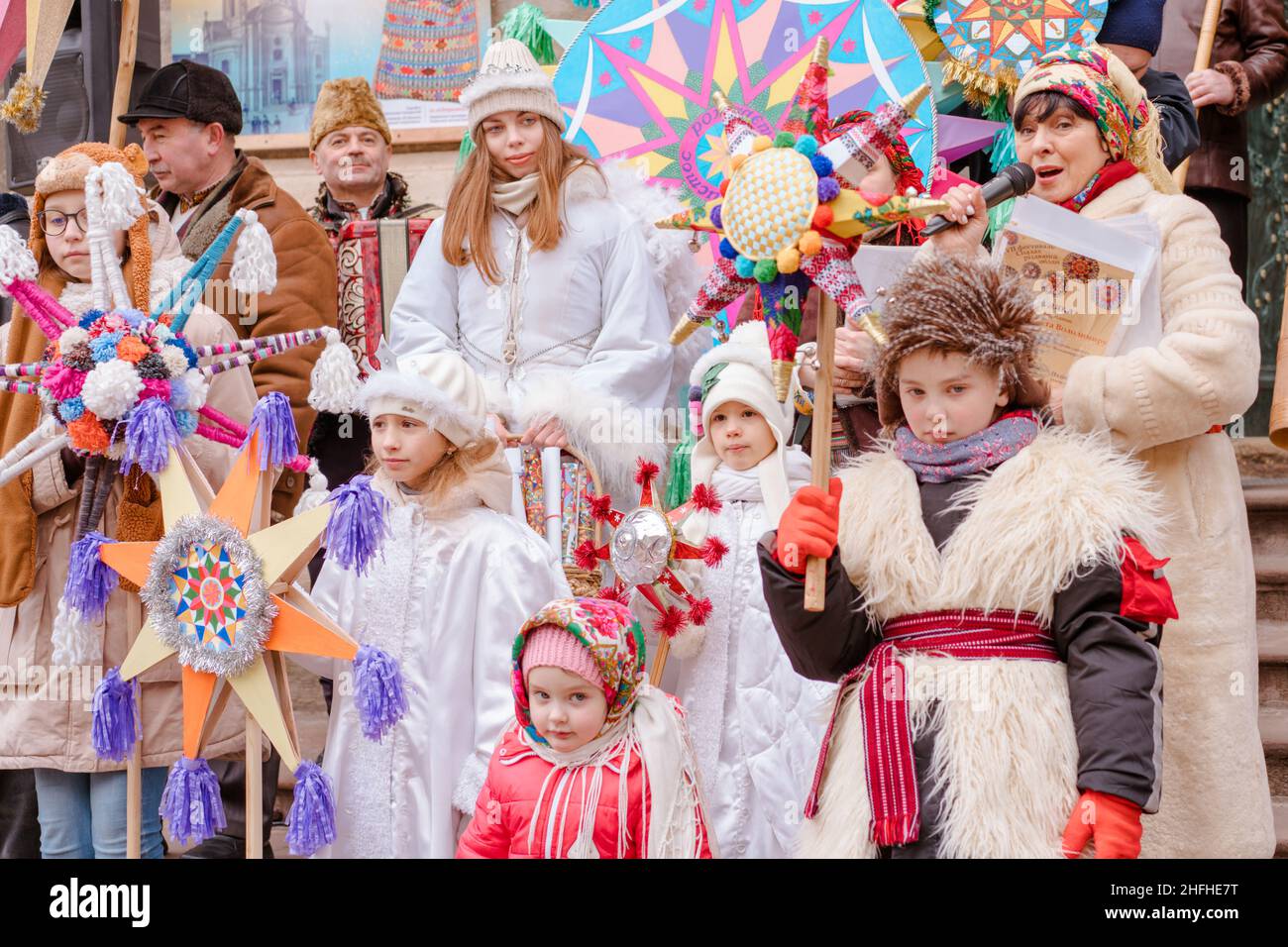 Lviv, Ukraine - January 8, 2022 : The flash of Christmas star festival ...