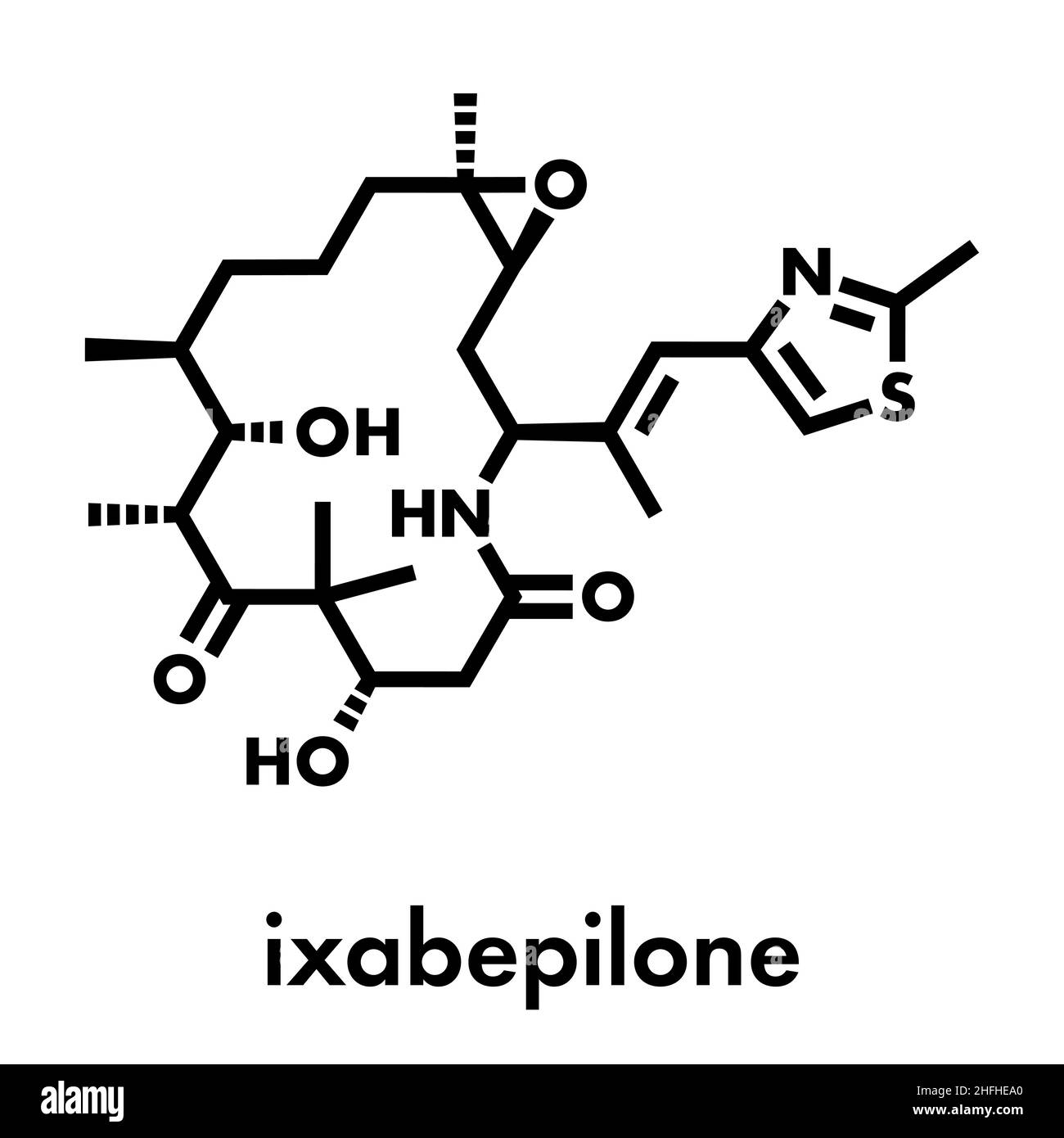 Ixabepilone (azaepothilone B) cancer drug molecule. Skeletal formula ...