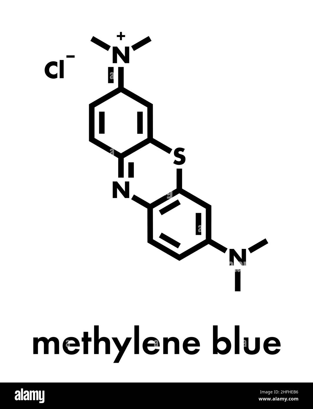 Methylene blue (methylthionium chloride) dye molecule. Skeletal formula ...
