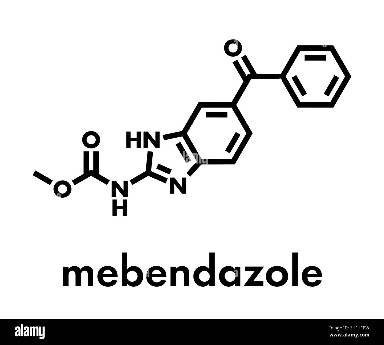 Mebendazole anthelmintic drug molecule. Used to treat worm infestations ...