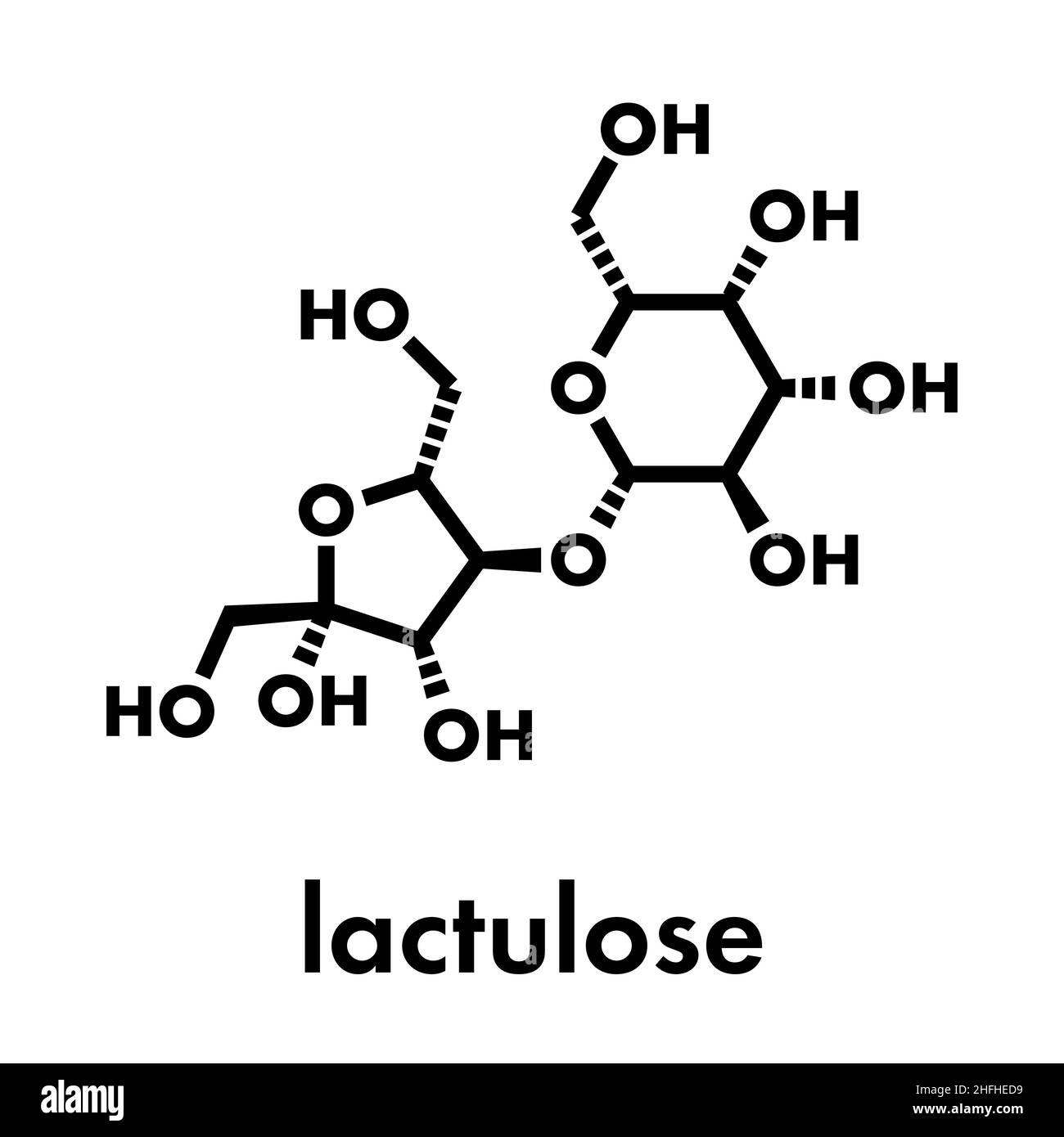 Lactulose chronic constipation drug (laxative) molecule. Skeletal ...