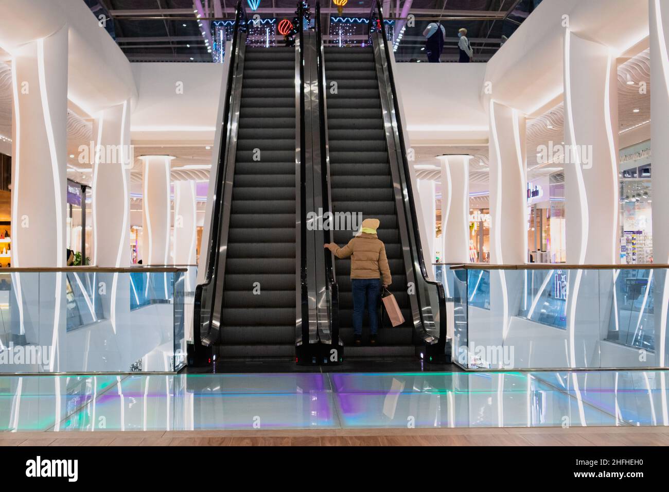 Kiev, Ukraine. January 2, 2022. Modern shopping center, mall hall from ...