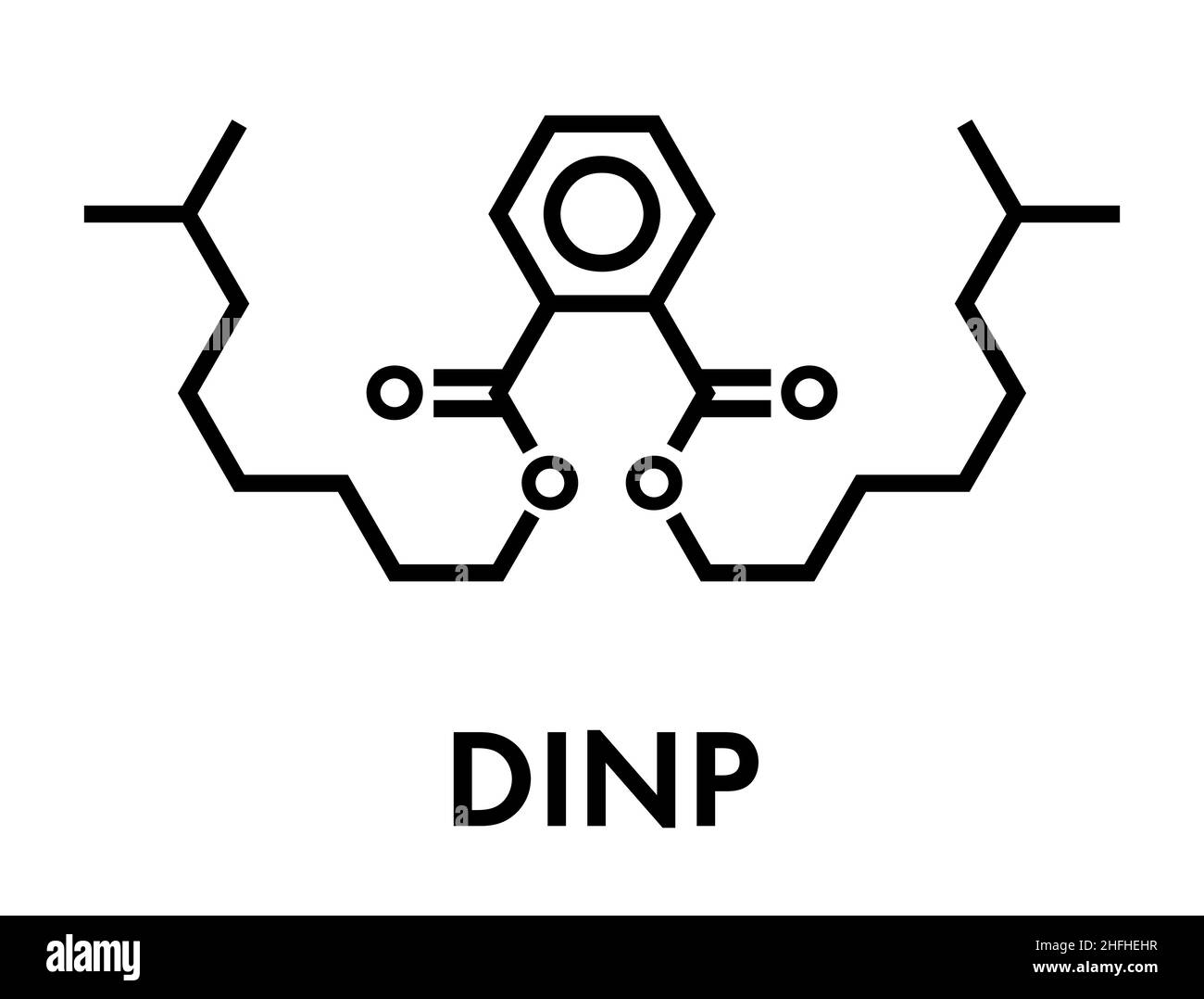 Diisononyl phthalate (DINP) plasticizer molecule. Skeletal formula ...