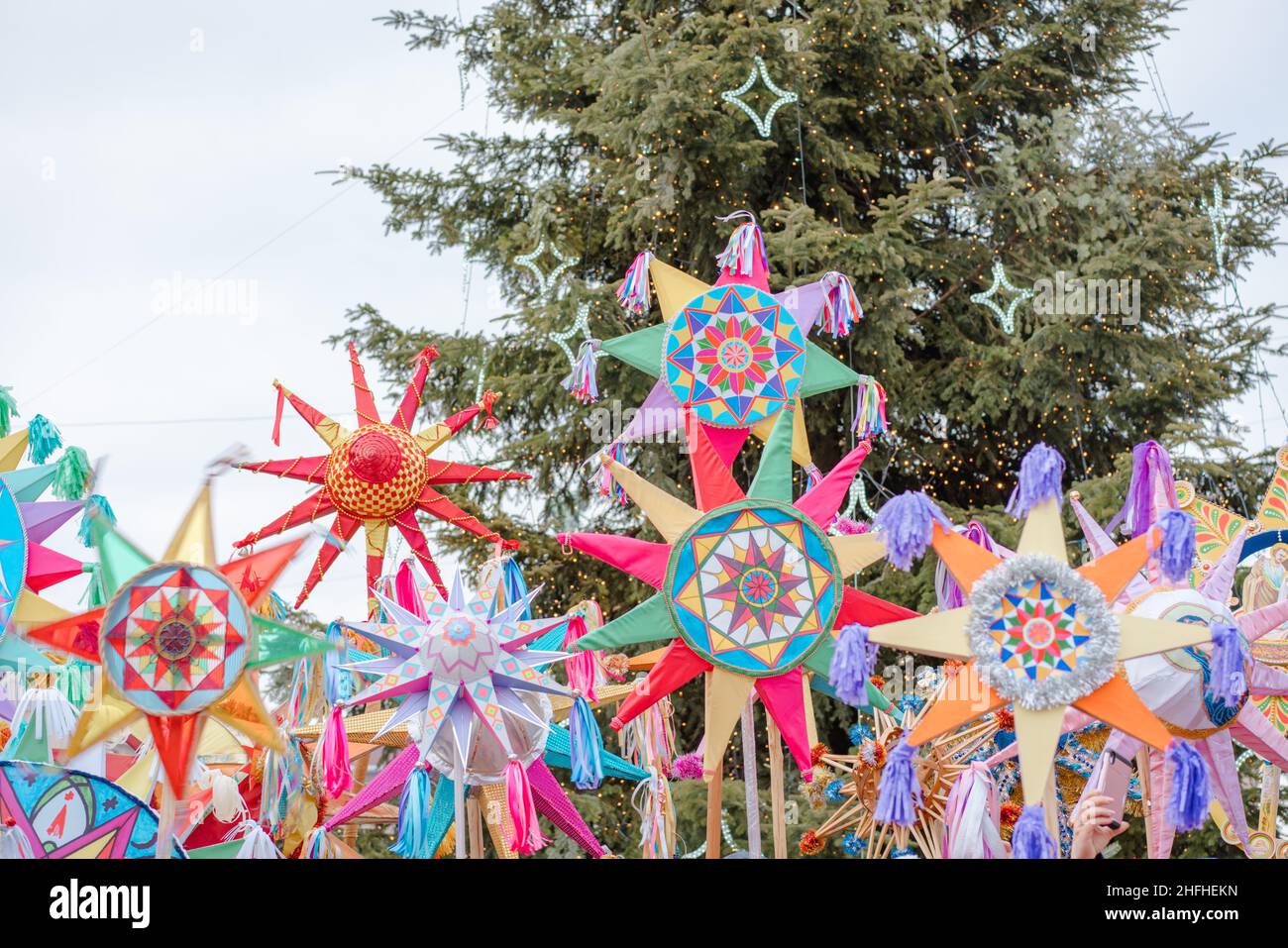 Different Christmas stars. The flash of Christmas star festival ...