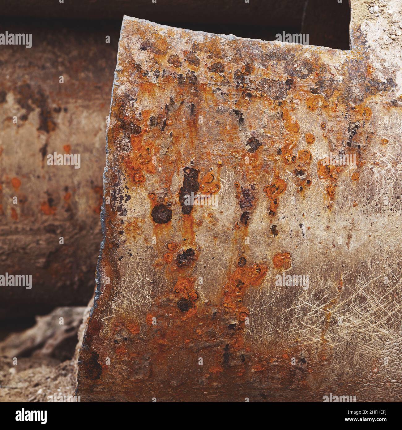 Fragments of old large water pipes. After many years of operation ...