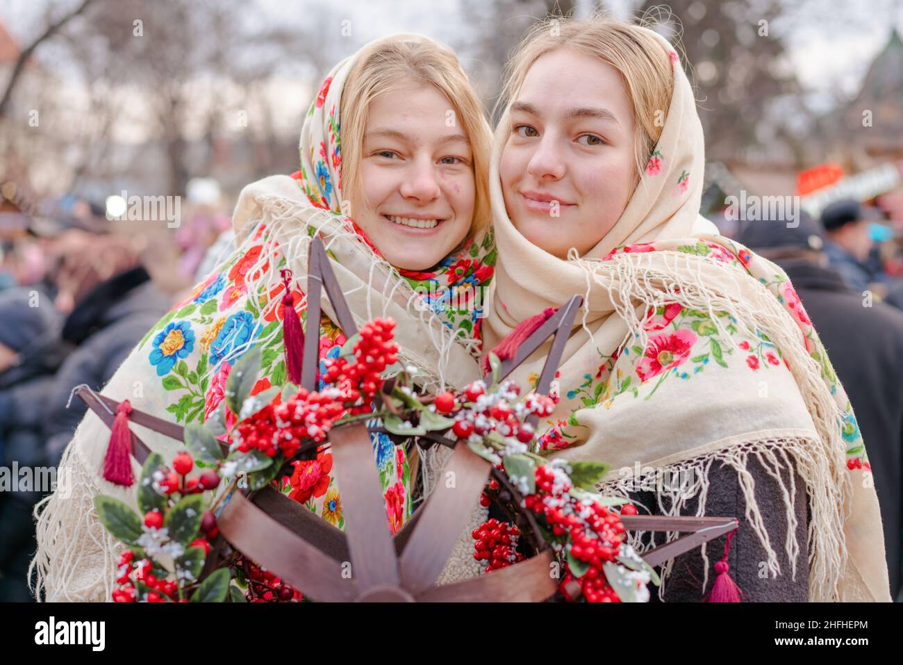 Lviv, Ukraine - January 8, 2022 : The flash of Christmas star festival ...