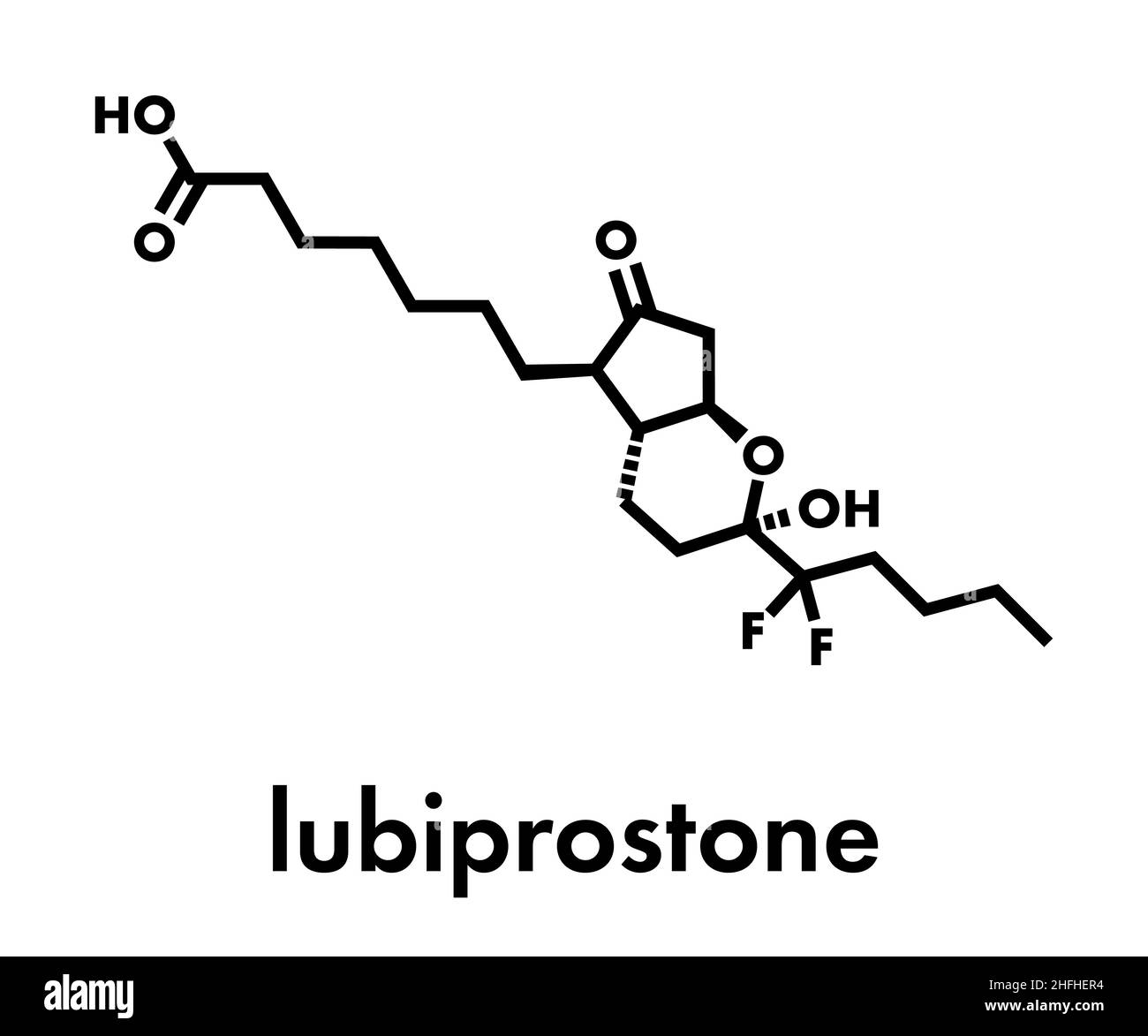 Lubiprostone chronic constipation drug molecule. Skeletal formula Stock ...