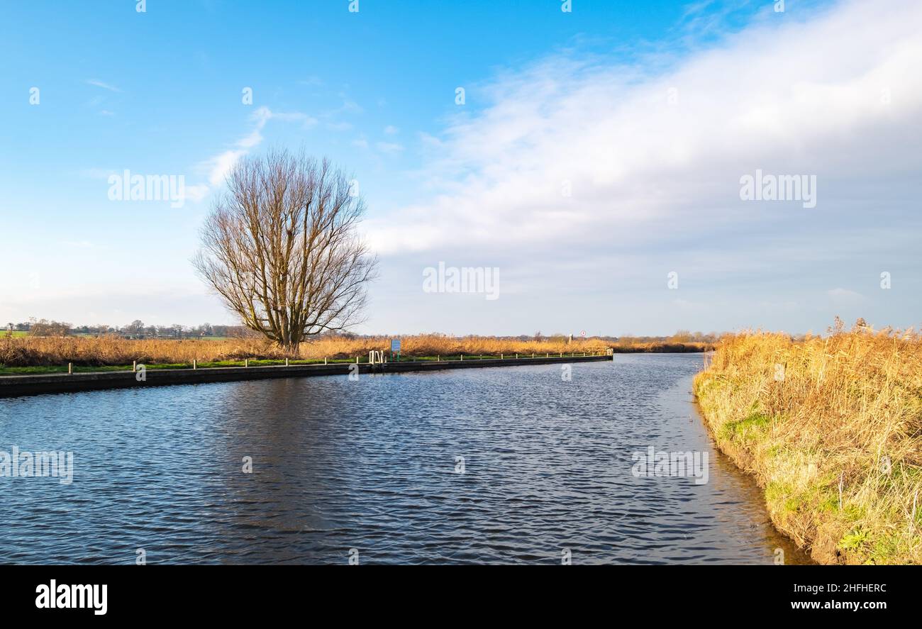 Ludham, Norfolk, UK – January 2022. A view down the River Ant, Norfolk ...