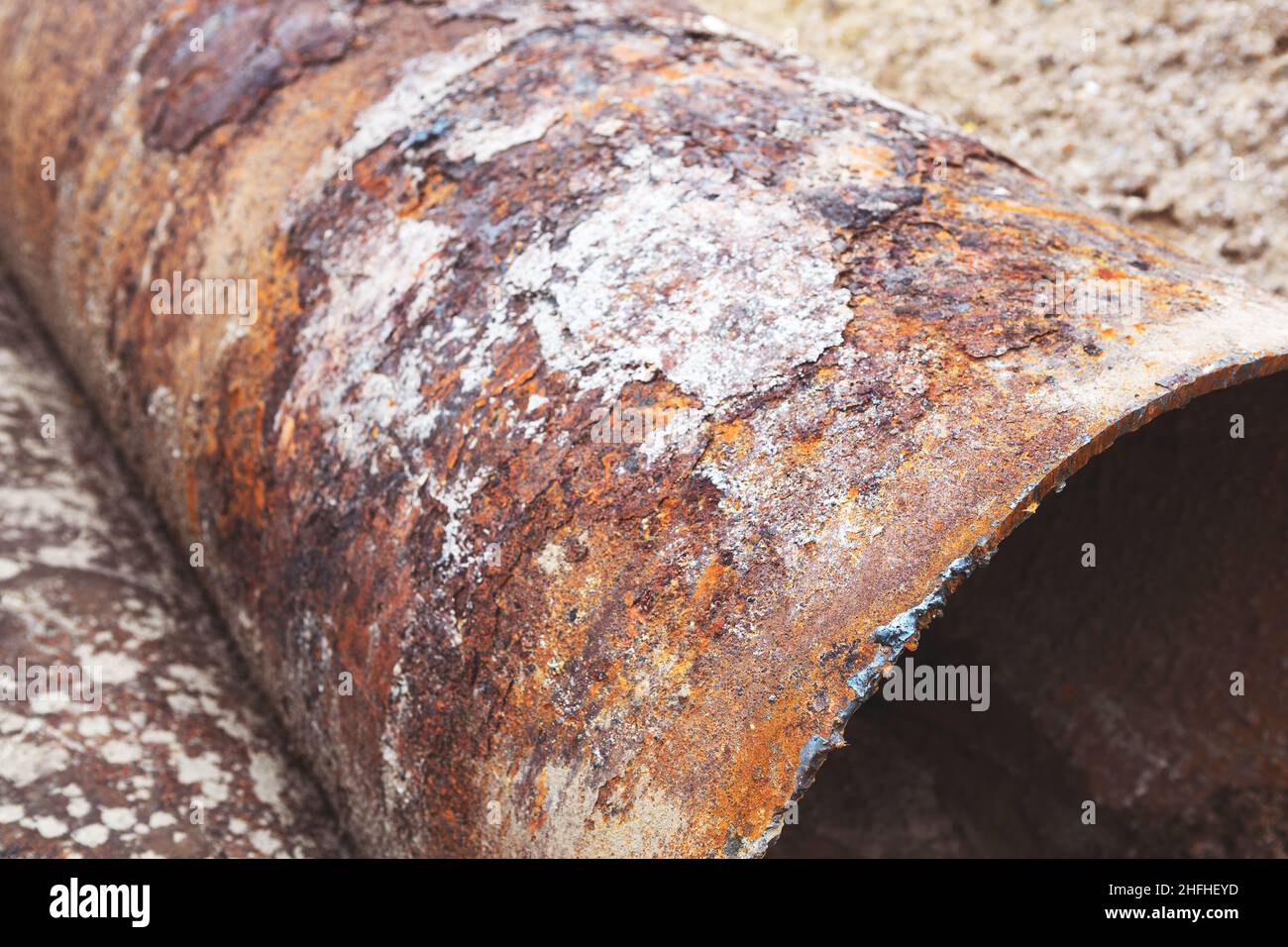 Fragments of old large water pipes. After many years of operation ...