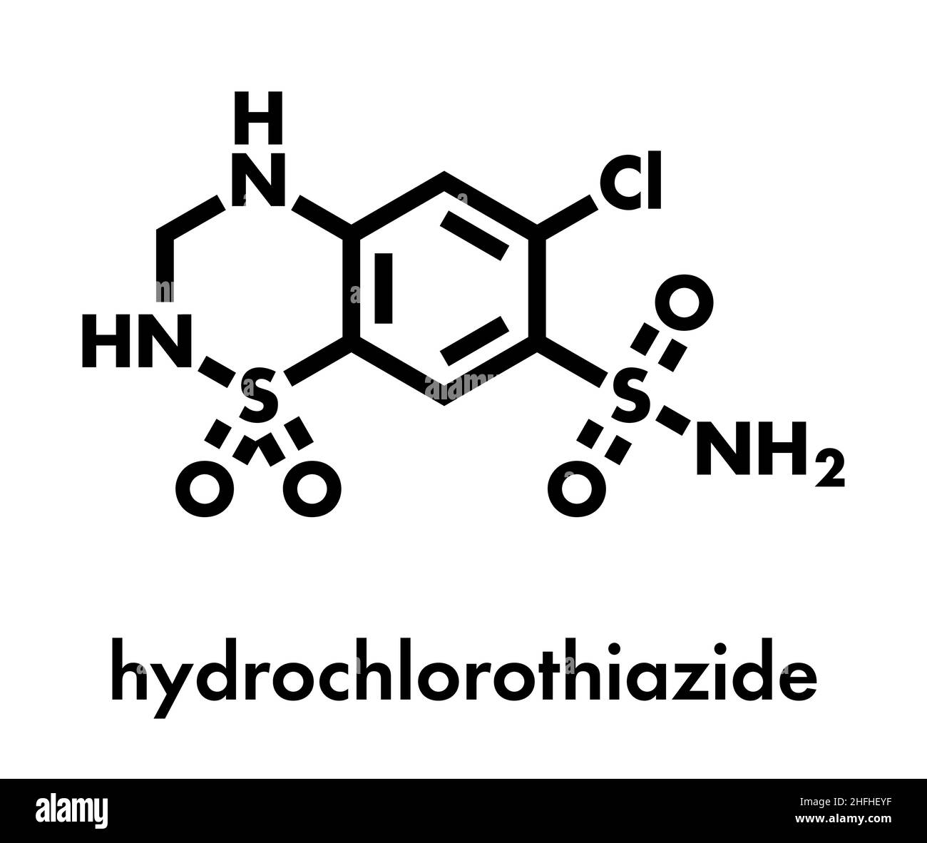 Hydrochlorothiazide diuretic drug molecule. Skeletal formula Stock ...