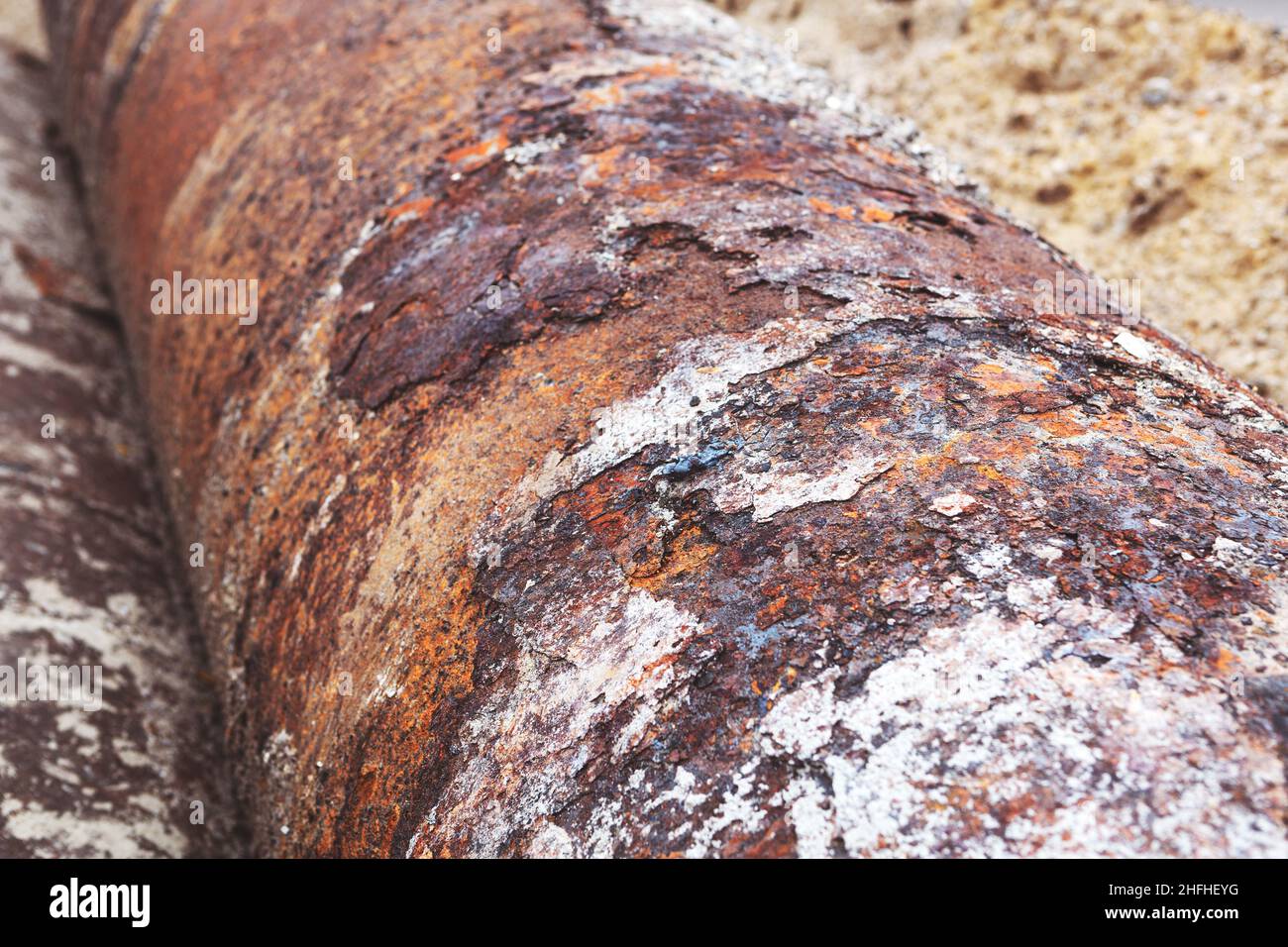 Fragments of old large water pipes. After many years of operation ...