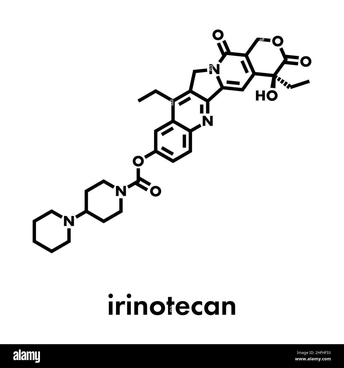 Irinotecan cancer chemotherapy drug molecule. Skeletal formula Stock ...