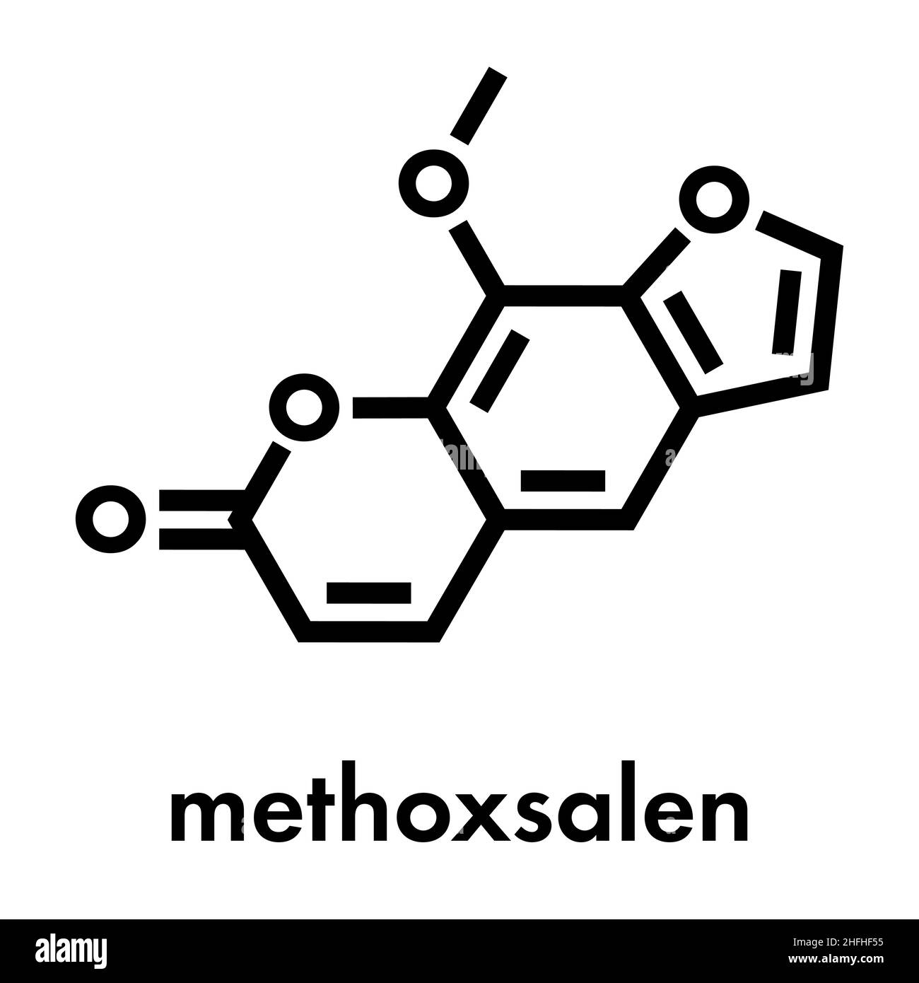 Methoxsalen (psoralen) skin disease drug molecule. Used in PUVA therapy ...