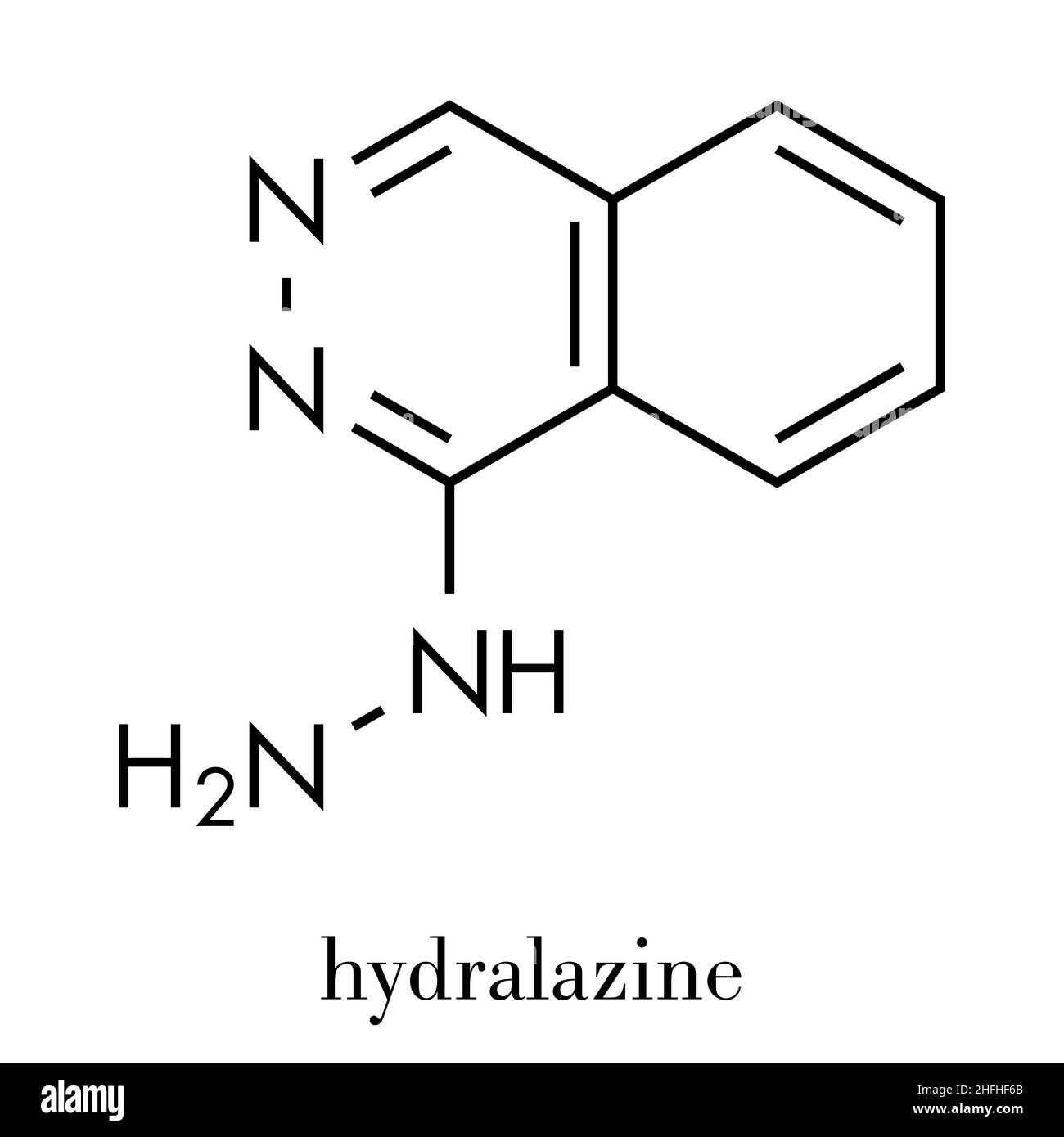 Hydralazine (apresoline) hypertension drug molecule. Skeletal formula ...