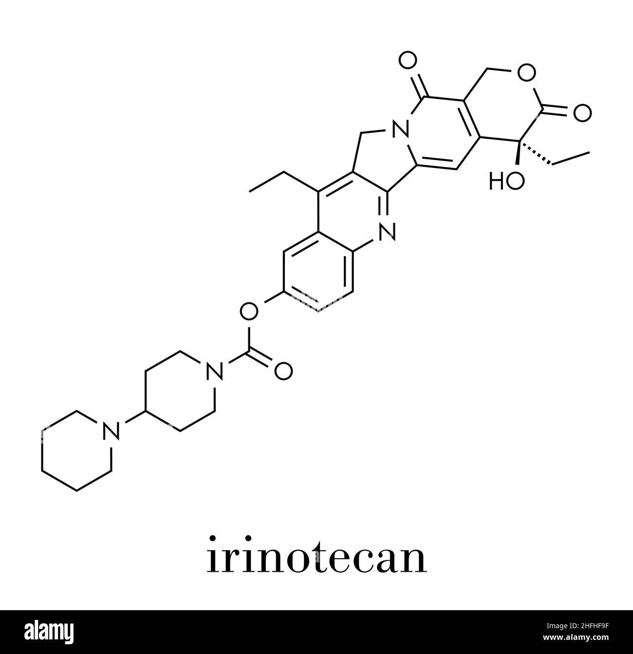 Irinotecan cancer chemotherapy drug molecule. Skeletal formula Stock ...