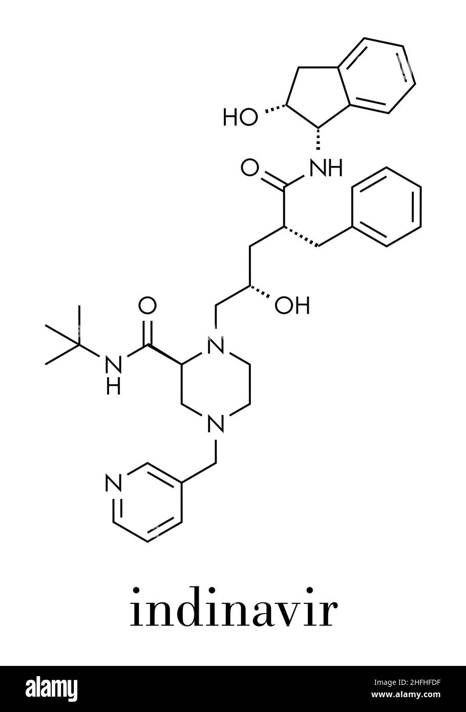 Indinavir HIV drug molecule. Belongs to protease inhibitor class ...