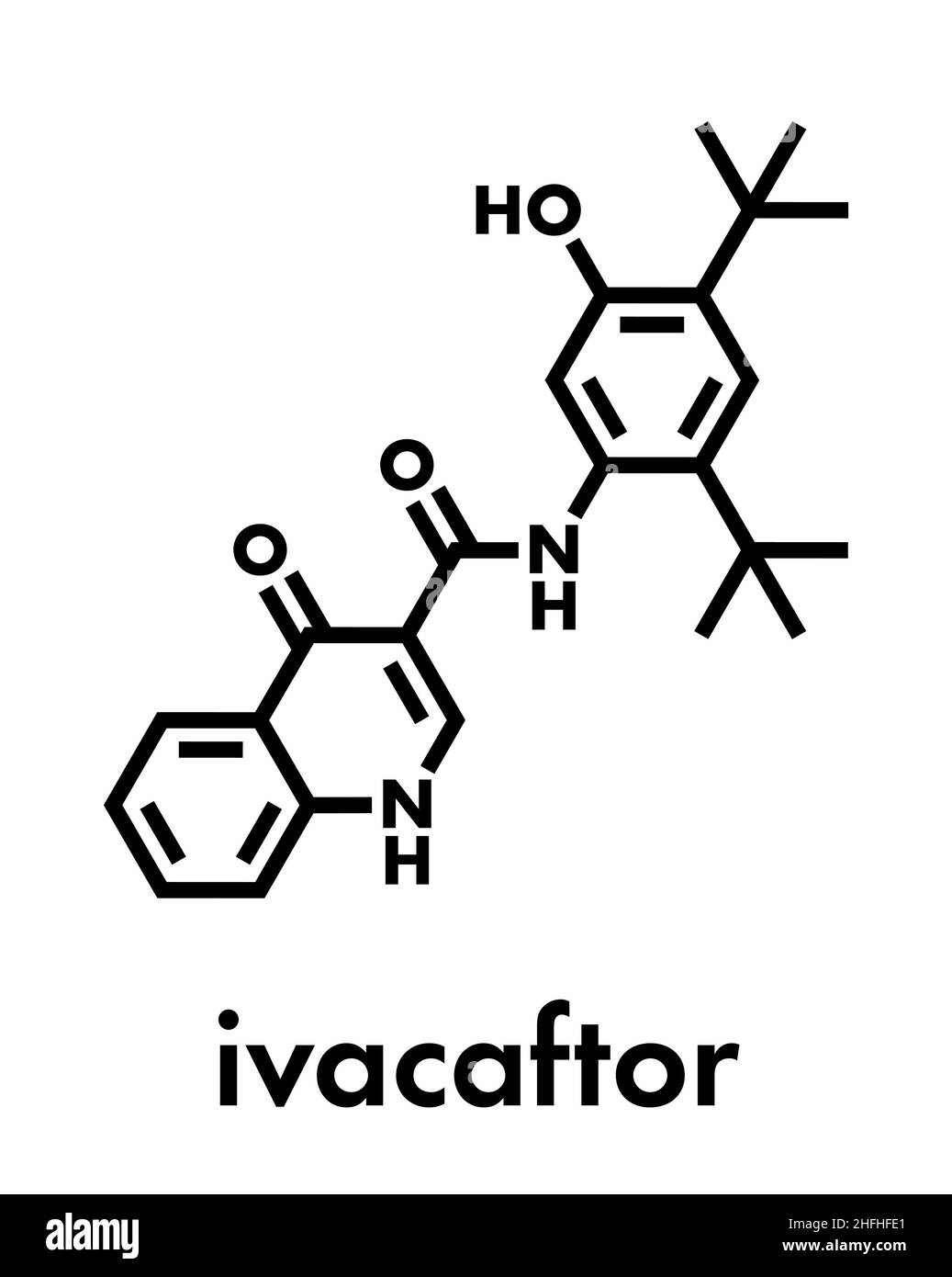 Ivacaftor cystic fibrosis drug molecule. Skeletal formula Stock Vector ...