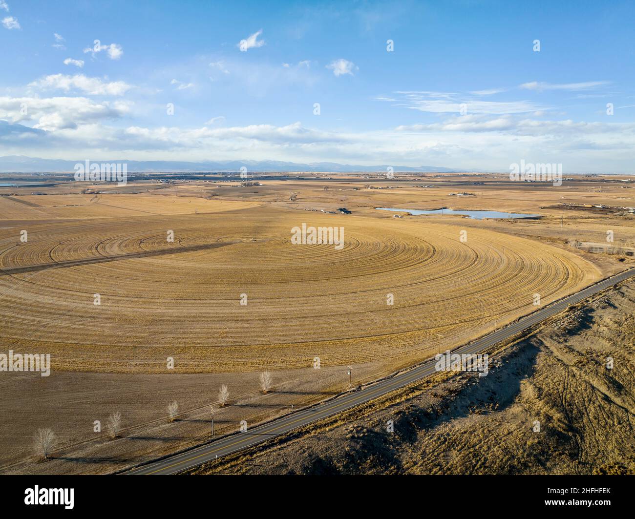 aerial view of northern Colorado landscape in fall or winter scenery ...