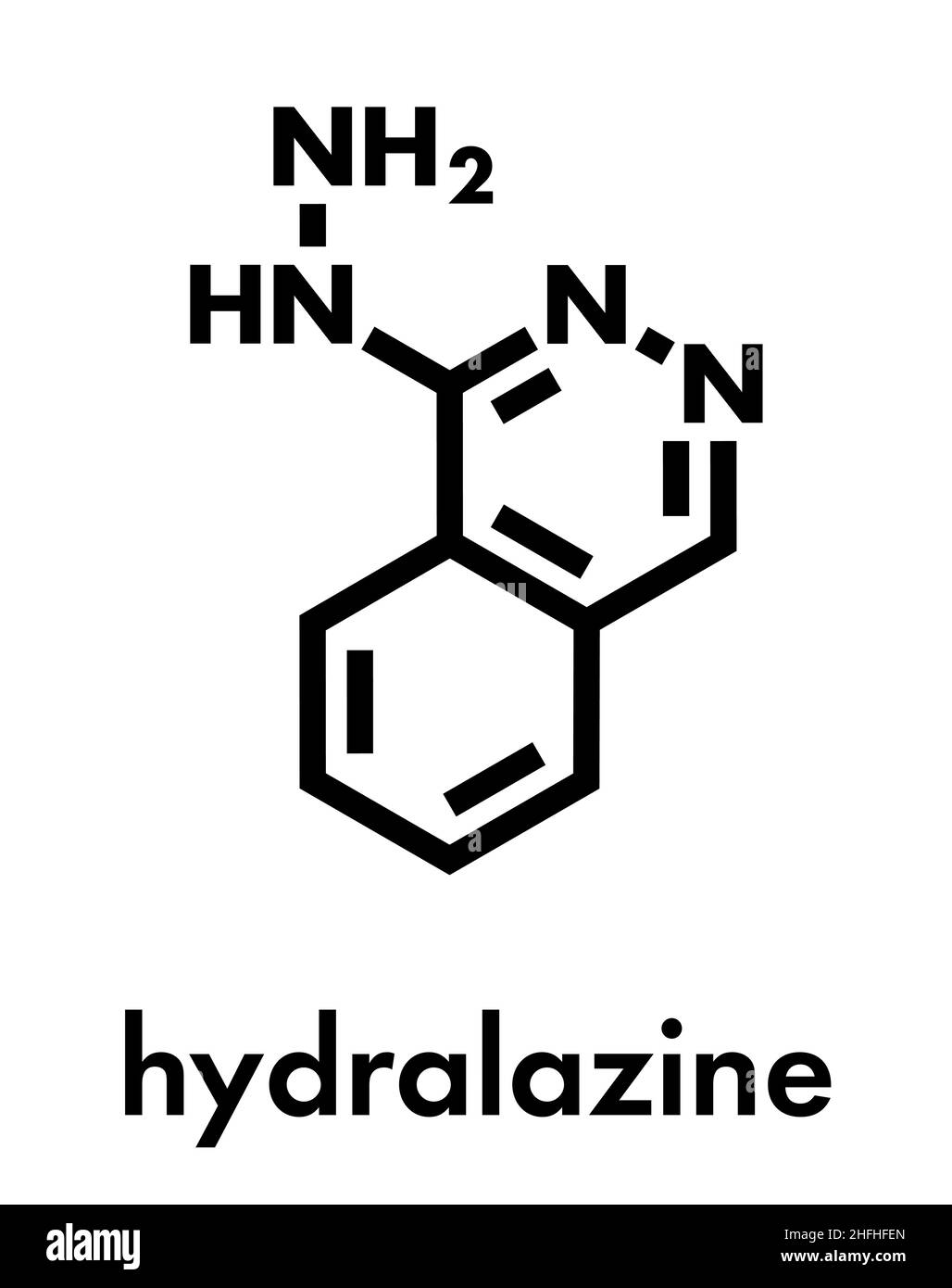 Hydralazine (apresoline) hypertension drug molecule. Skeletal formula ...