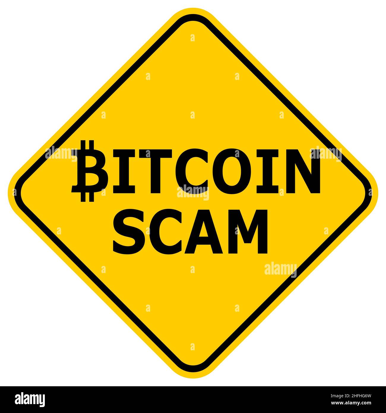 Yellow warning sign preventing the Bitcoin scam or different ...