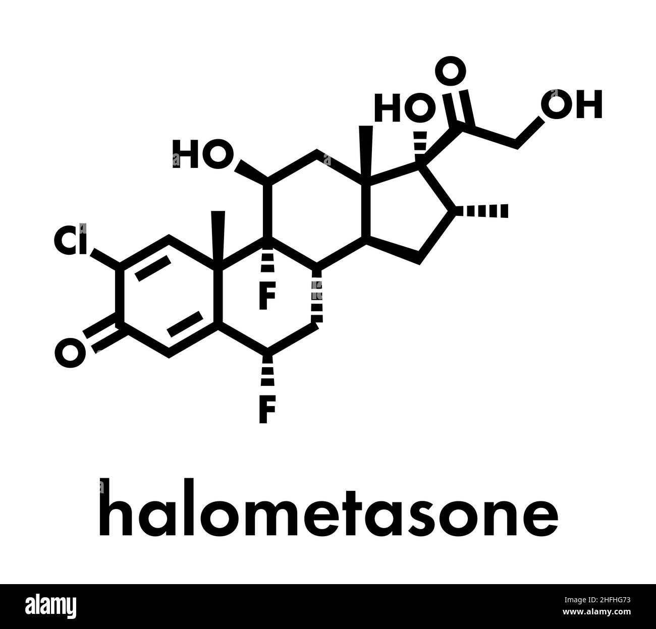 Halometasone topical corticosteroid drug molecule. Skeletal formula ...