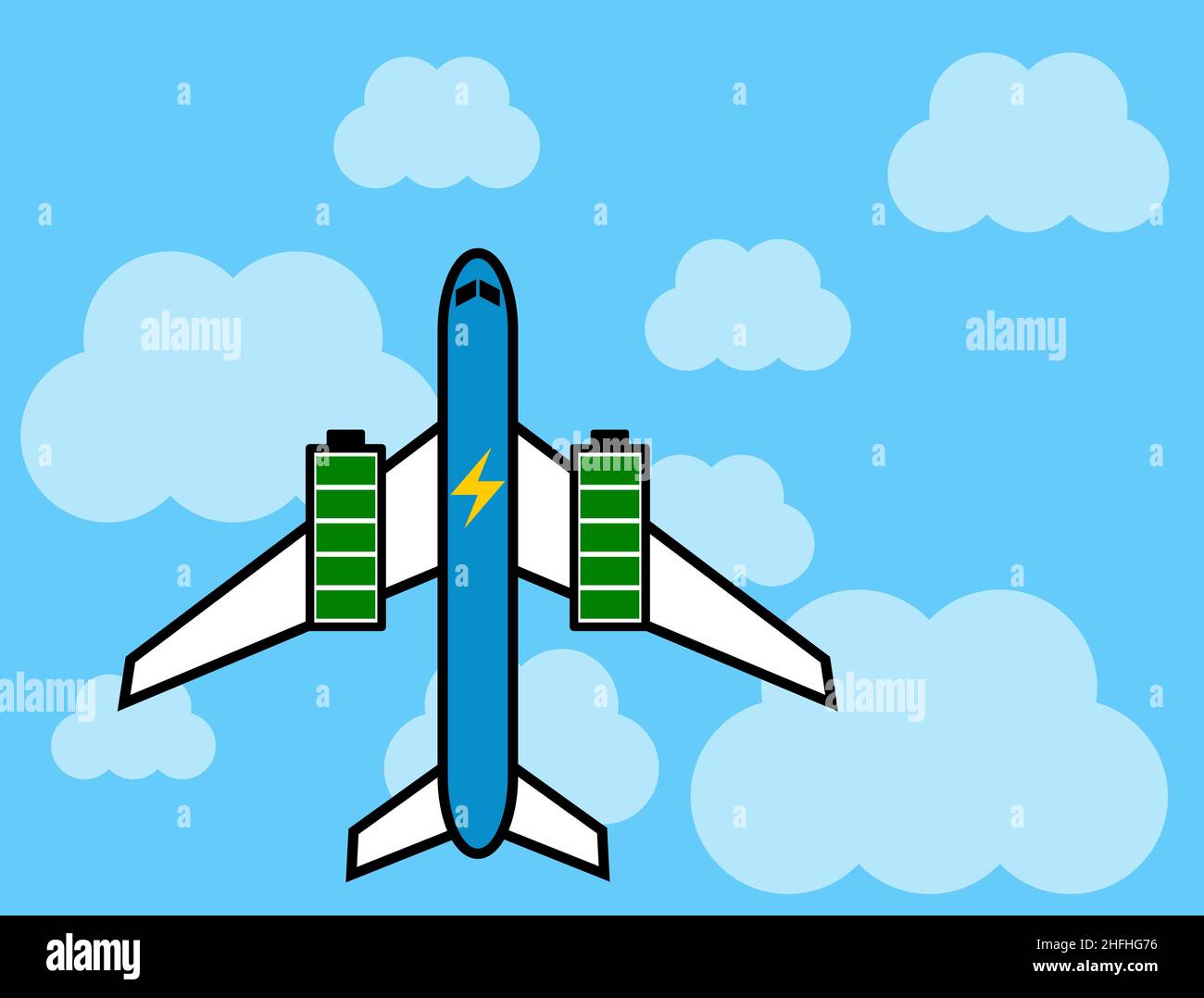 Vector illustration of an electric aircraft which has two batteries ...